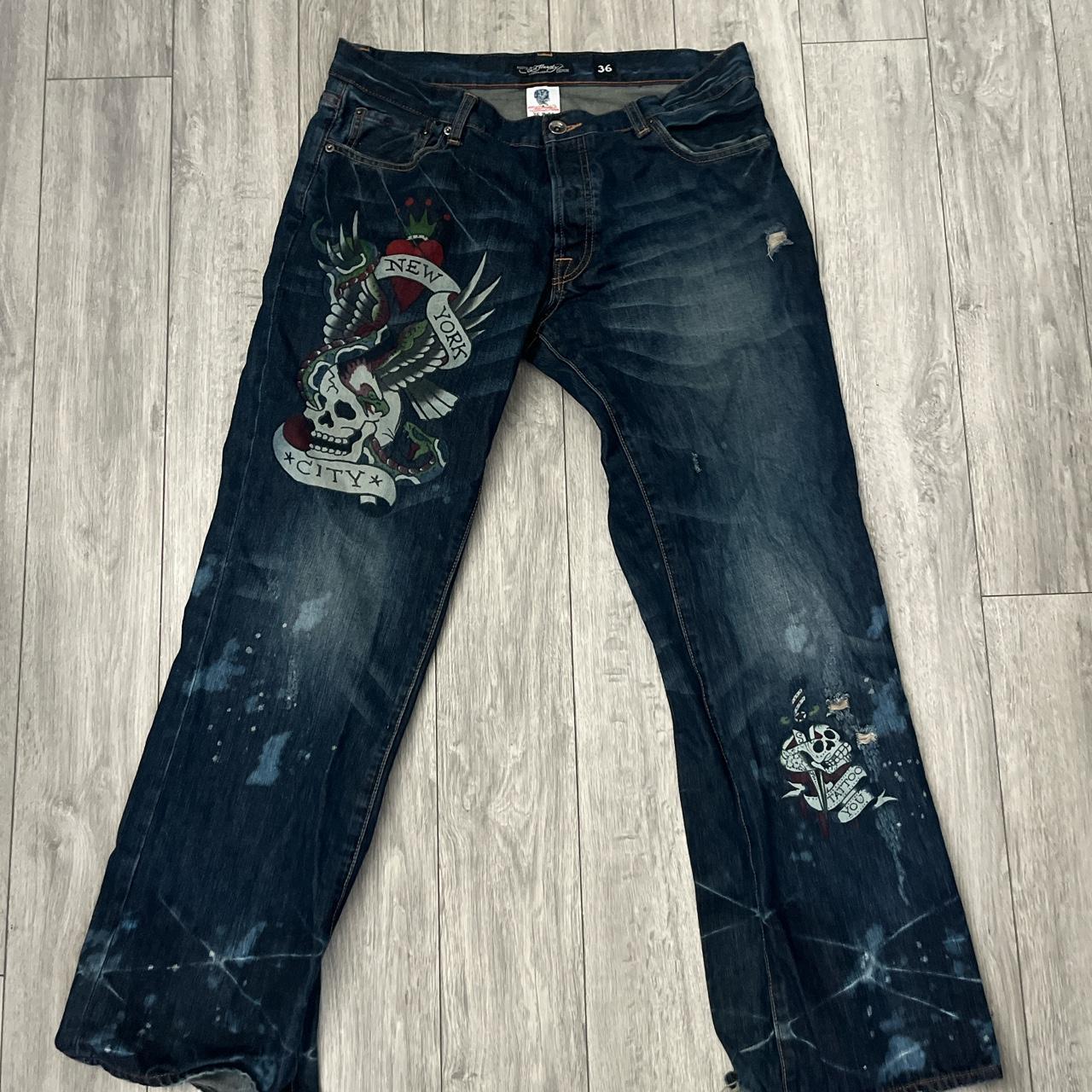 Ed Hardy Men's Blue Jeans | Depop