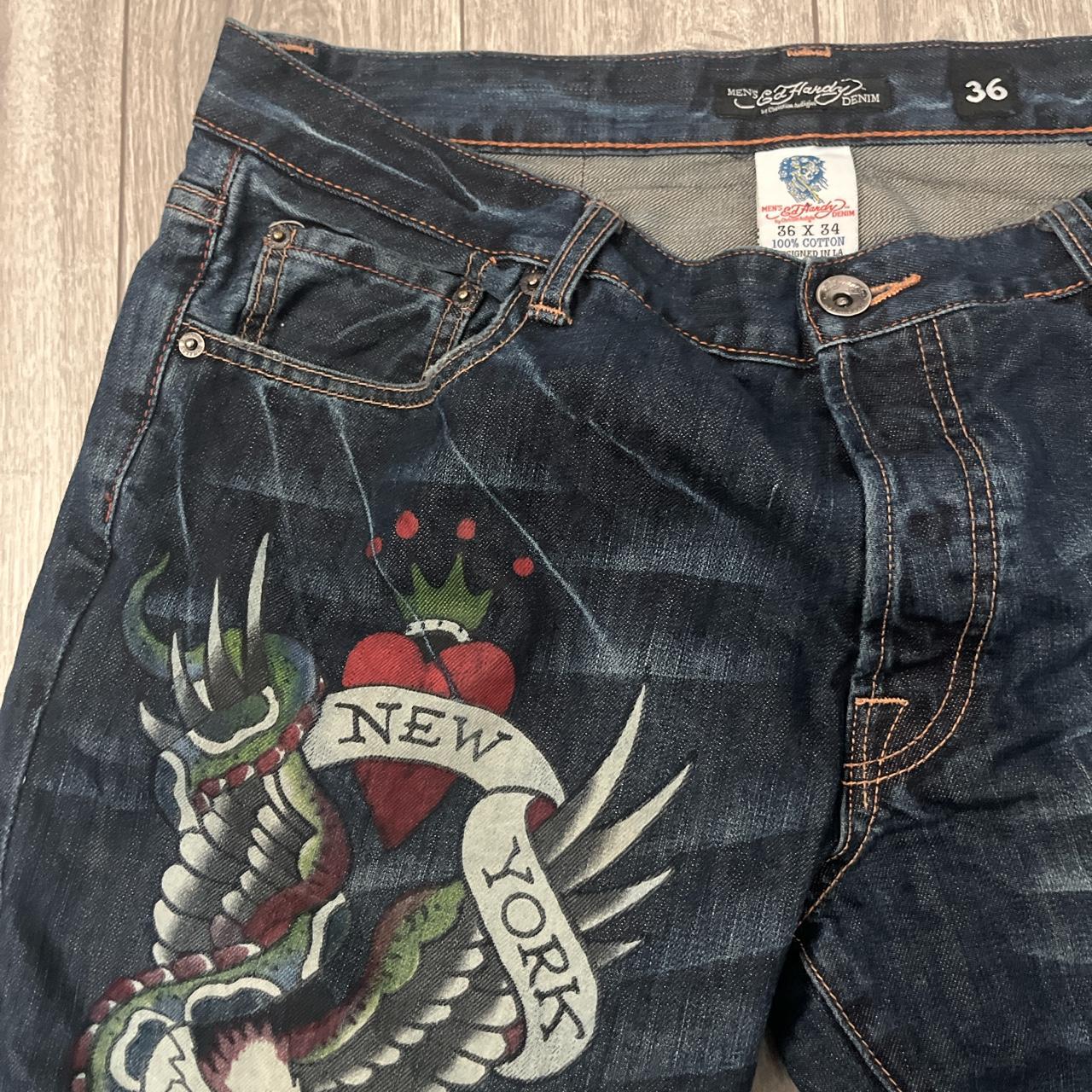 Ed Hardy Men's Blue Jeans | Depop