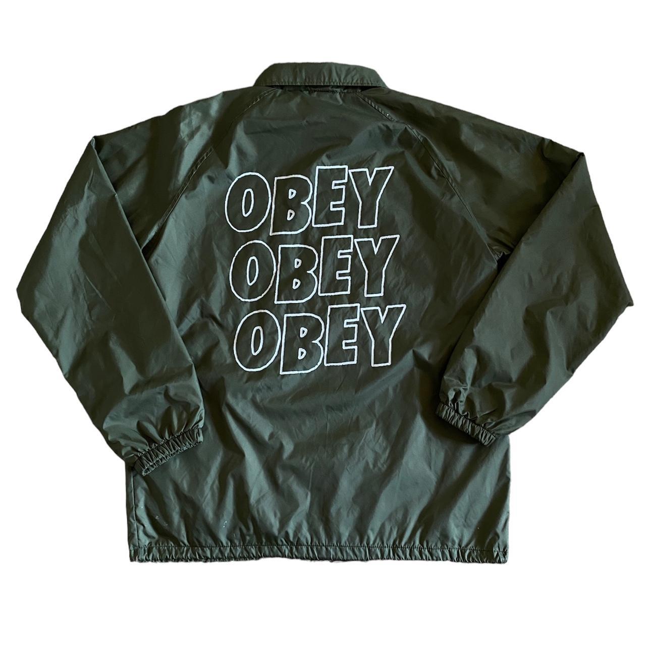 Mens Obey Coaches Windbreaker Jacket Green Logo Snap... - Depop