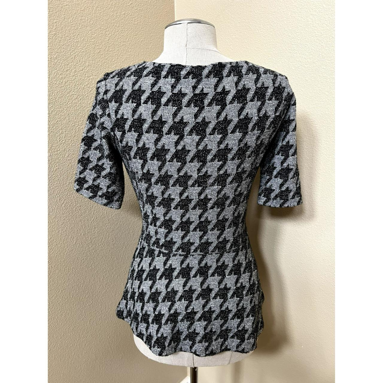 Theory women's black and gray houndstooth peplum... - Depop