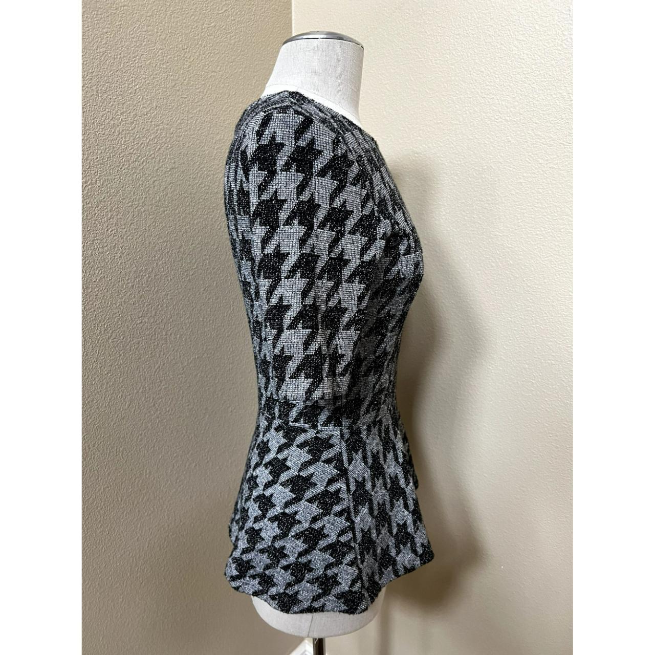 Theory women's black and gray houndstooth peplum... - Depop