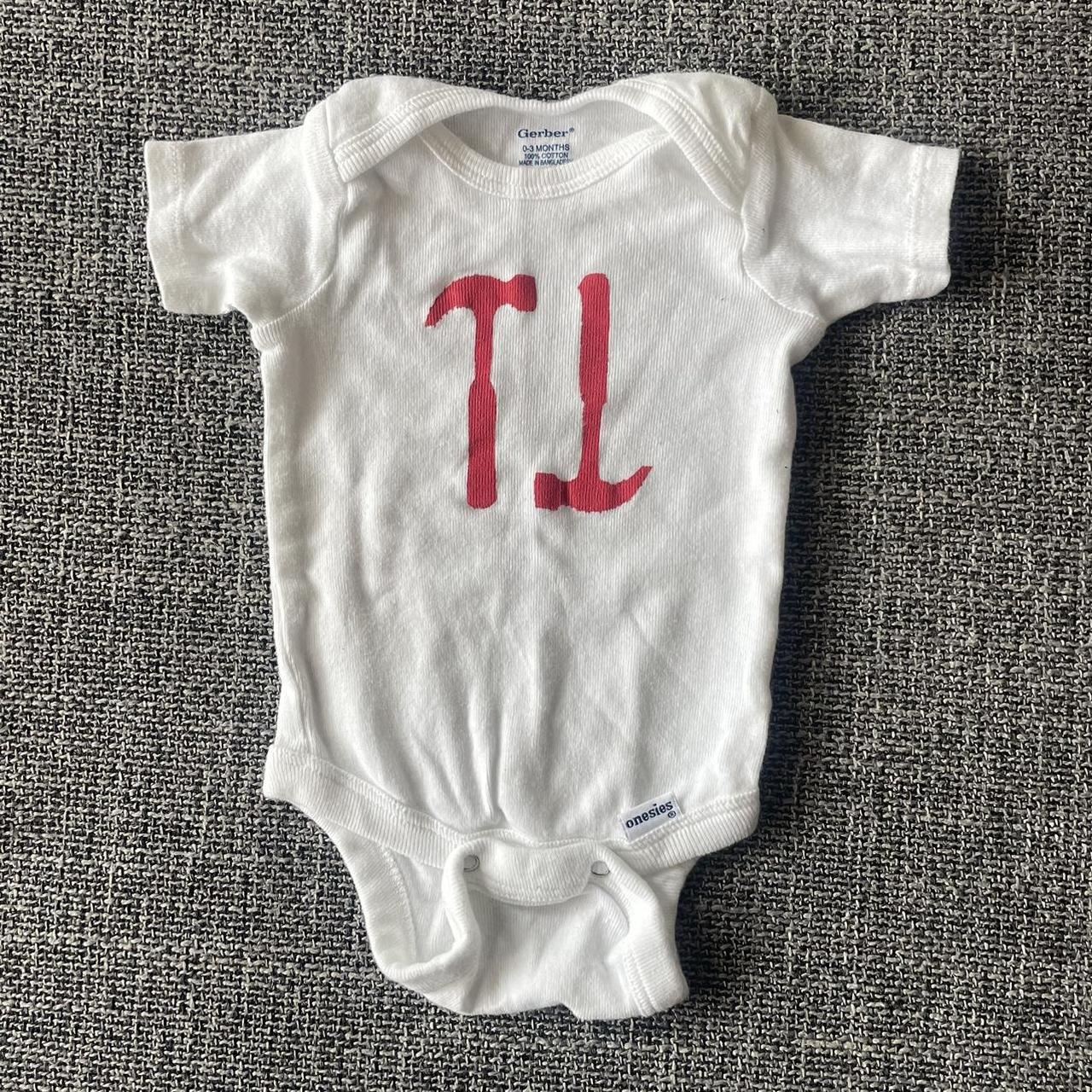Gerber Hammer Onesie 0-3 Months White And Red - Depop