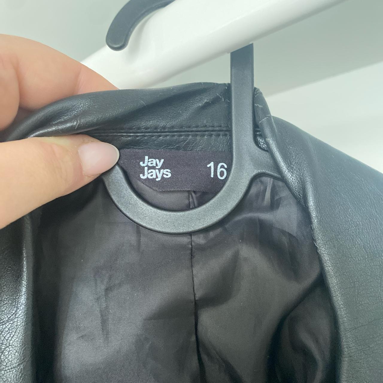 Leather jacket faux Jay jays Size 16 Used but... - Depop