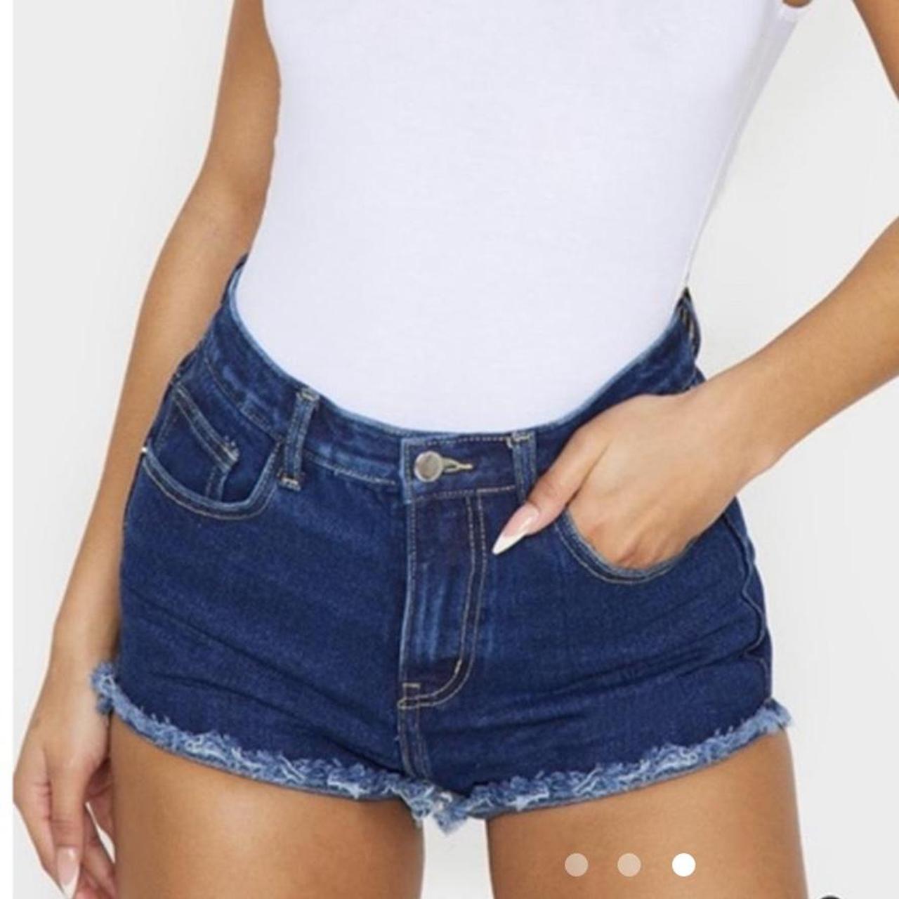 PLT - blue denim bum rip shorts Size 8 - Depop