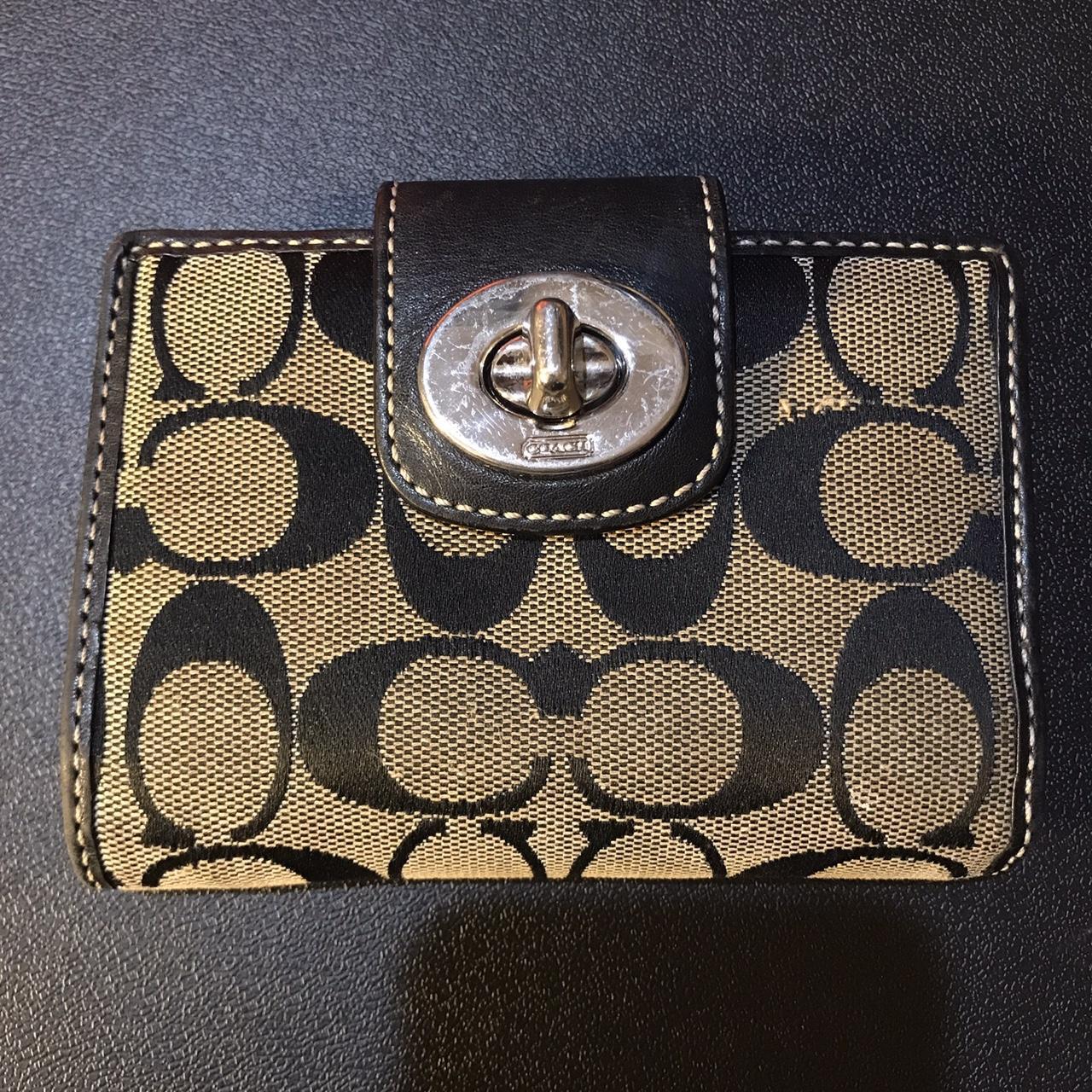 COACH Bifold Wallet Signature Logo Black & Brown... - Depop