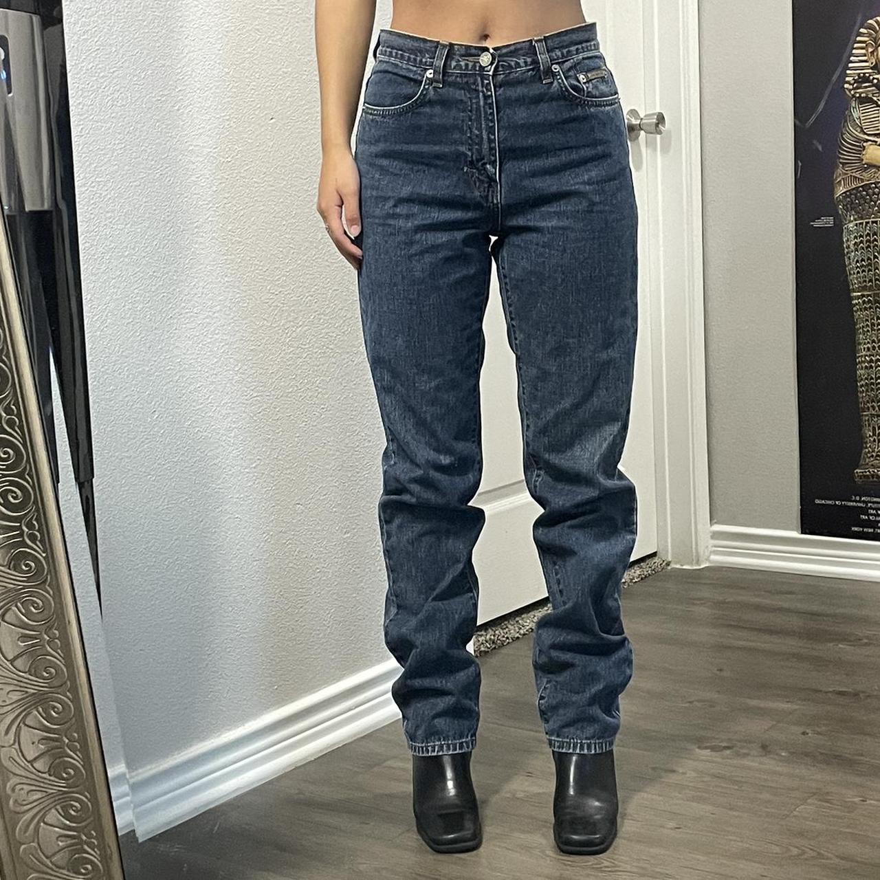 Calvin Klein high waisted blue denim jeans with... - Depop