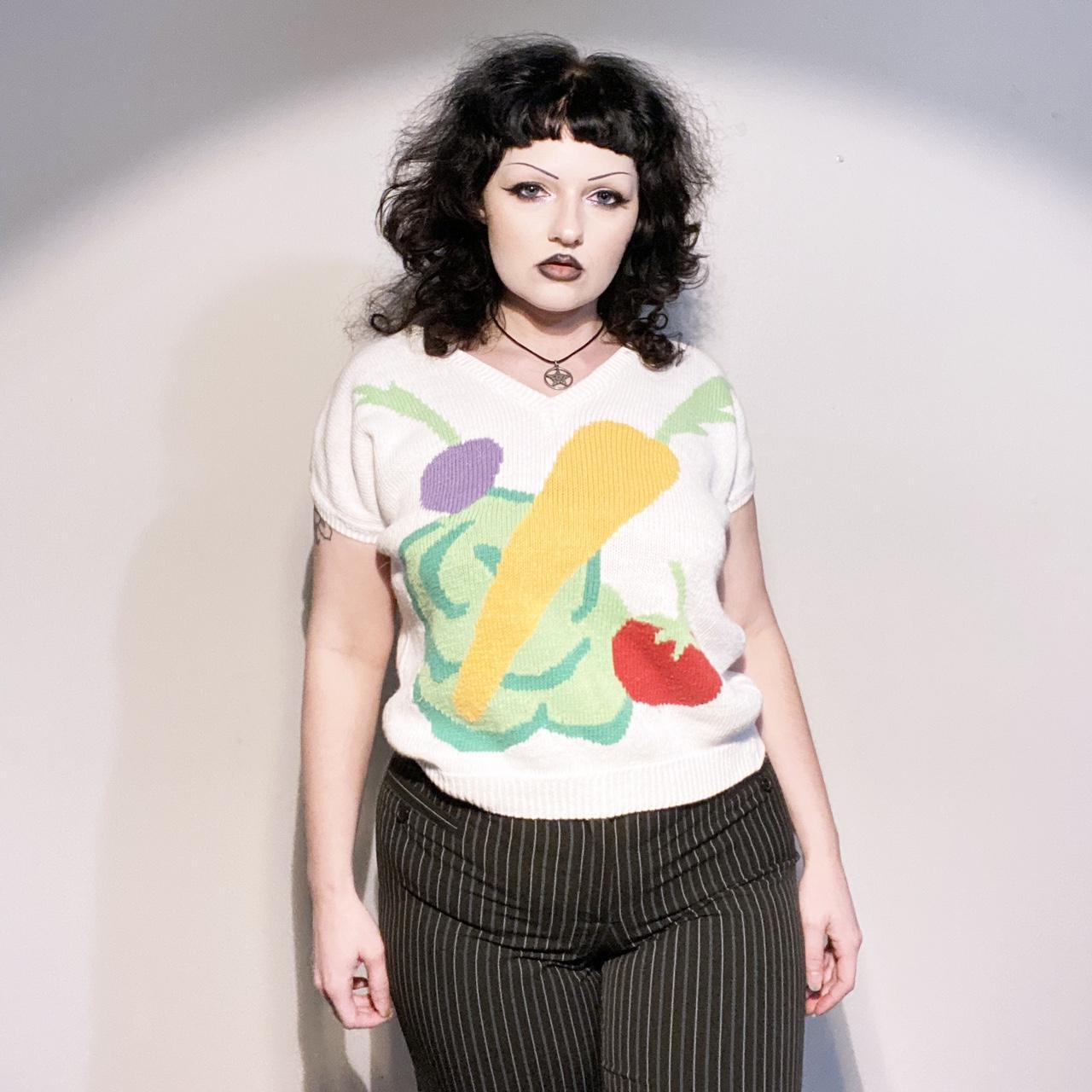 Vintage 80s Jordache Vegetable Graphic Funky Sweater... - Depop