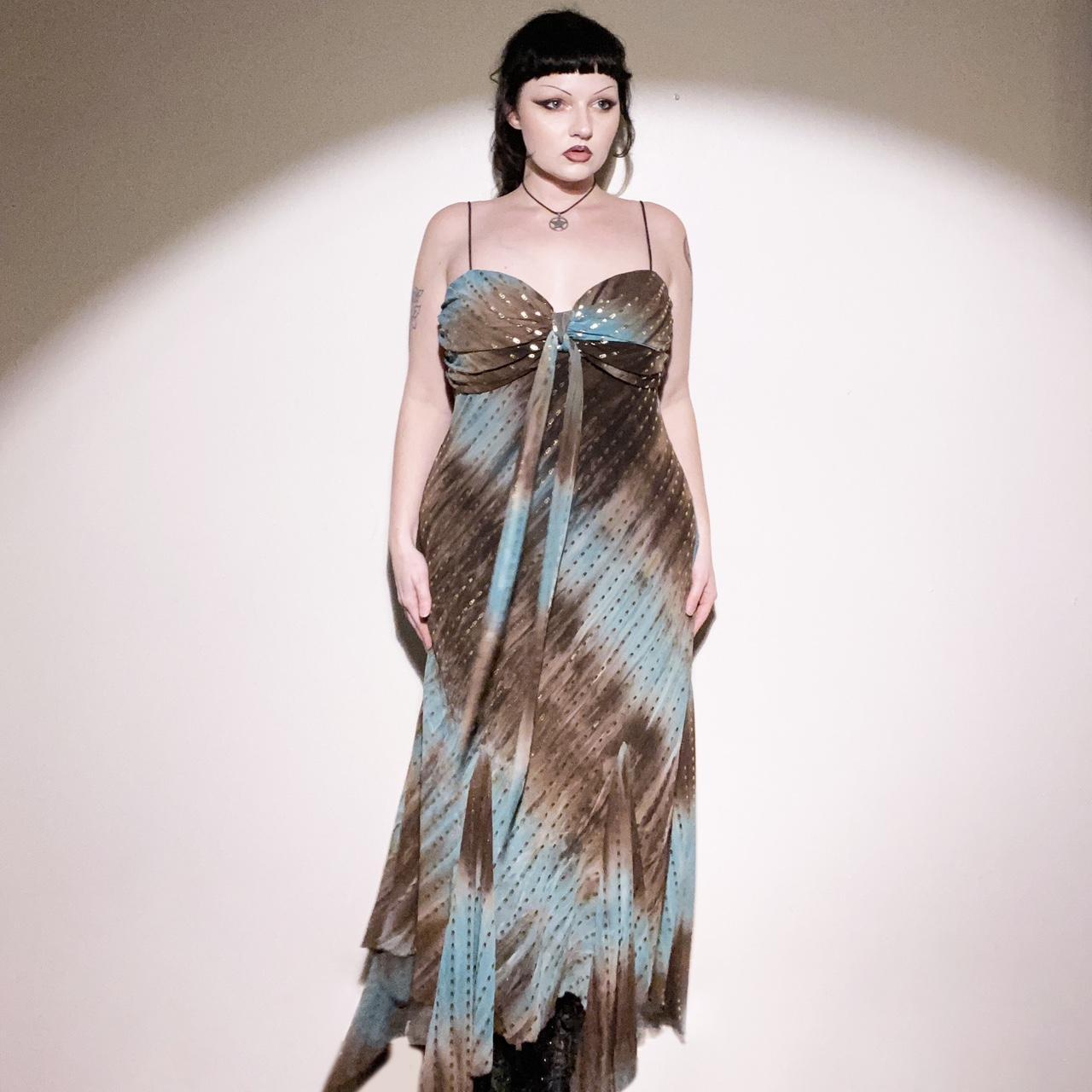 Vintage Late 90s/Y2K Metaphor Blue and Brown Tie Dye... - Depop