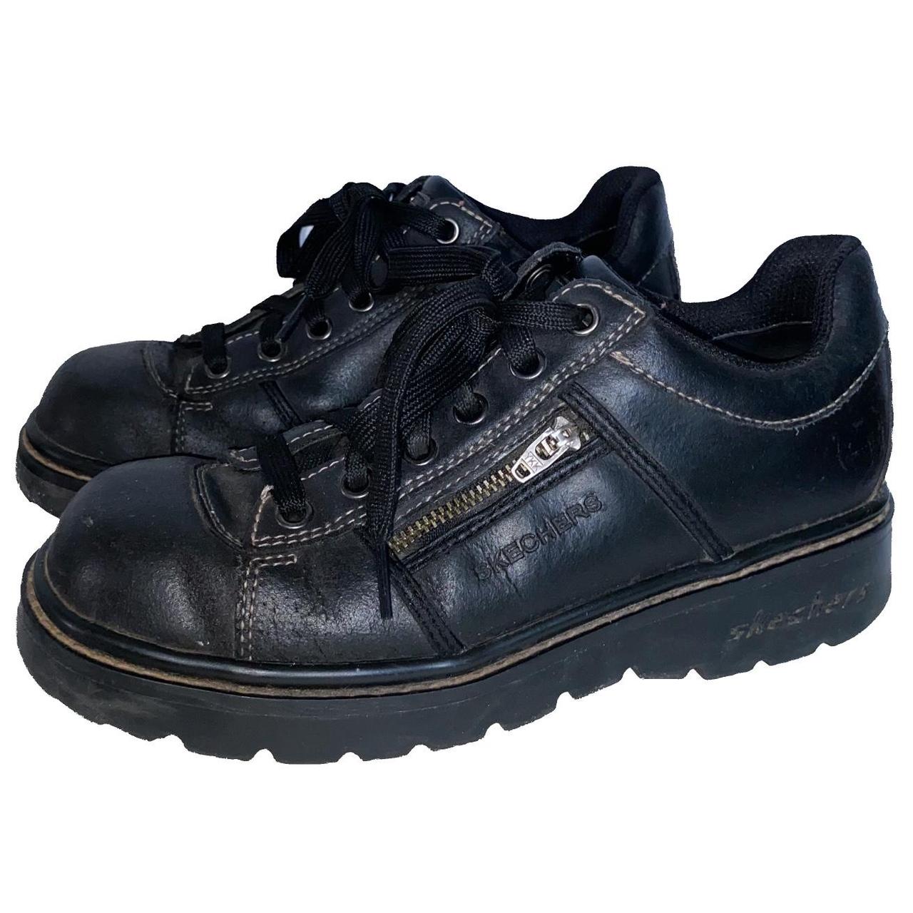 Vintage 90s Skechers Black Leather Side Zip... | Depop