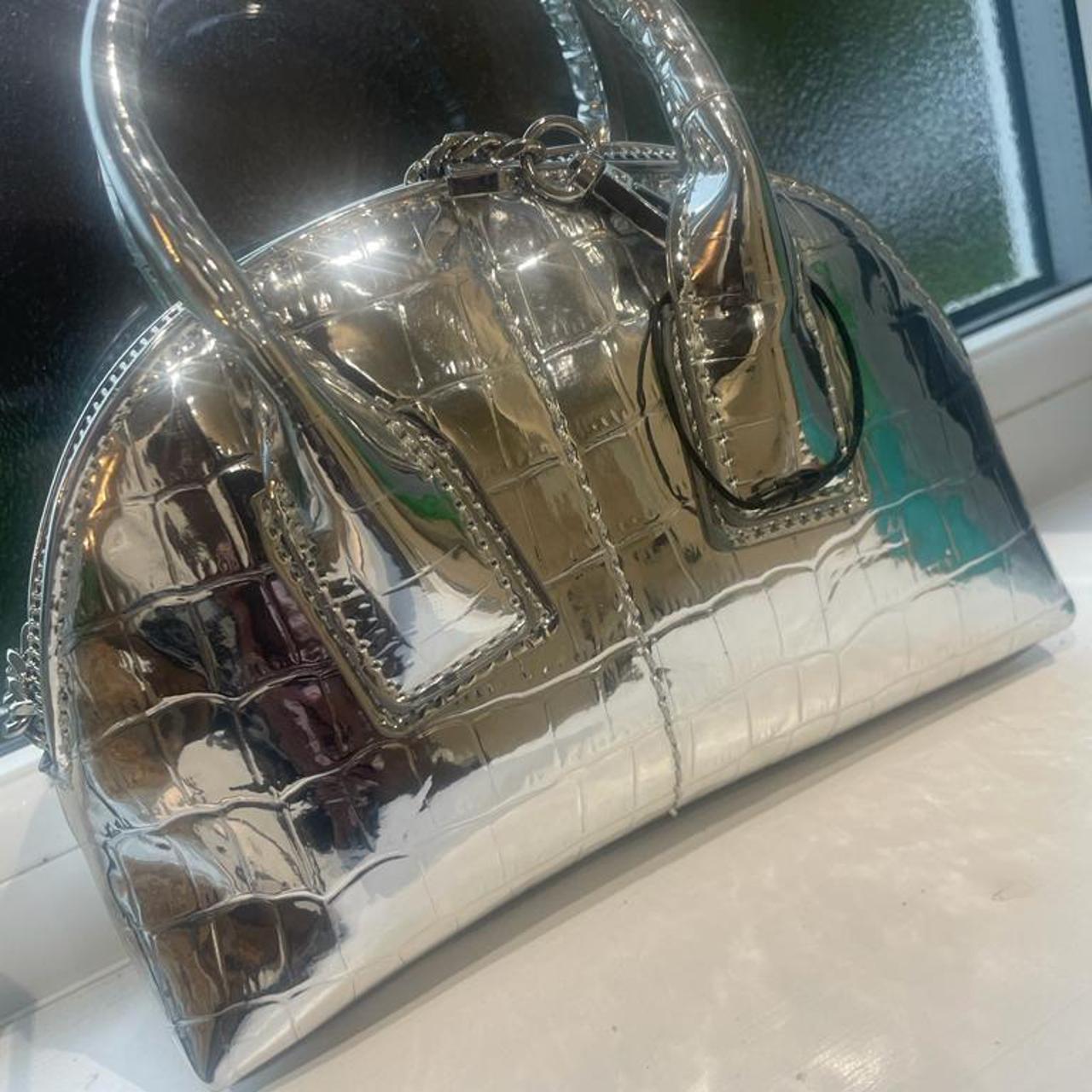 Zara Metallic Silver Mini Bag with Detachable Strap... - Depop