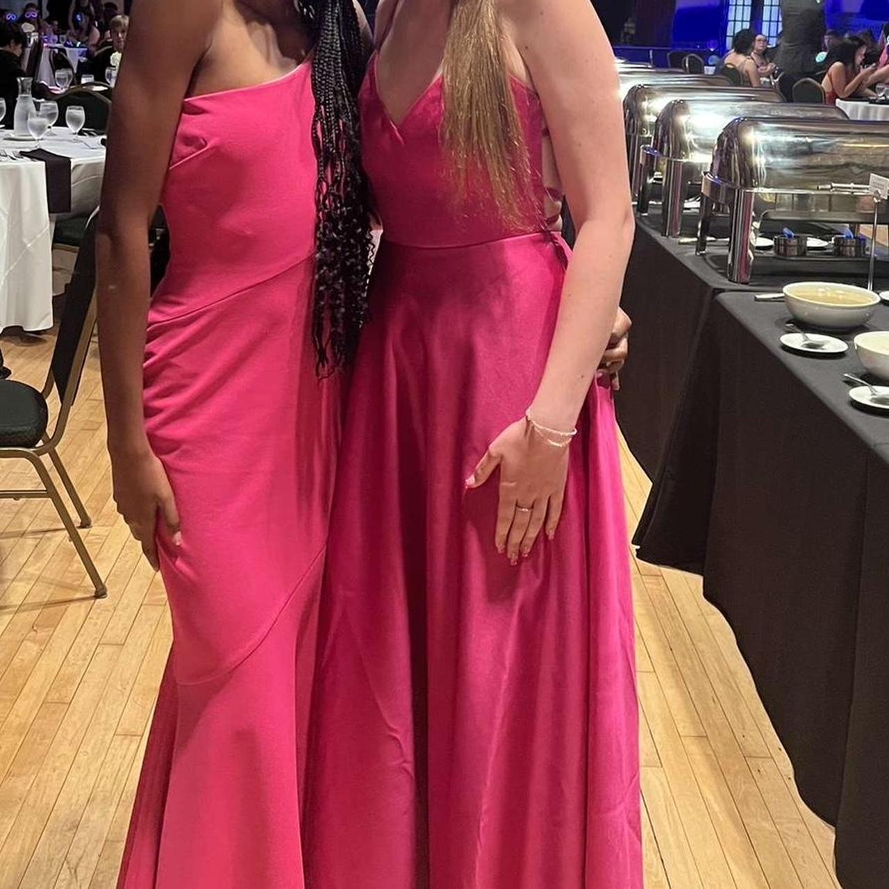 Satin pink, corset back, pink dress from davids bridal - Depop