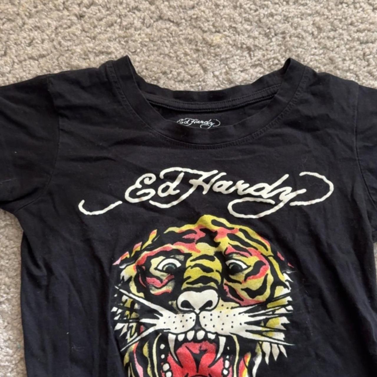 Black ed hardy graphic baby tee no stains mint... - Depop
