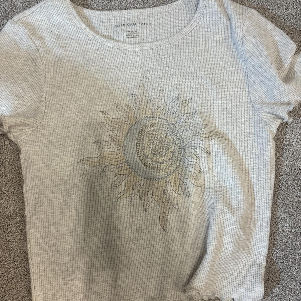 american eagle baby tee grey never worn out - Depop