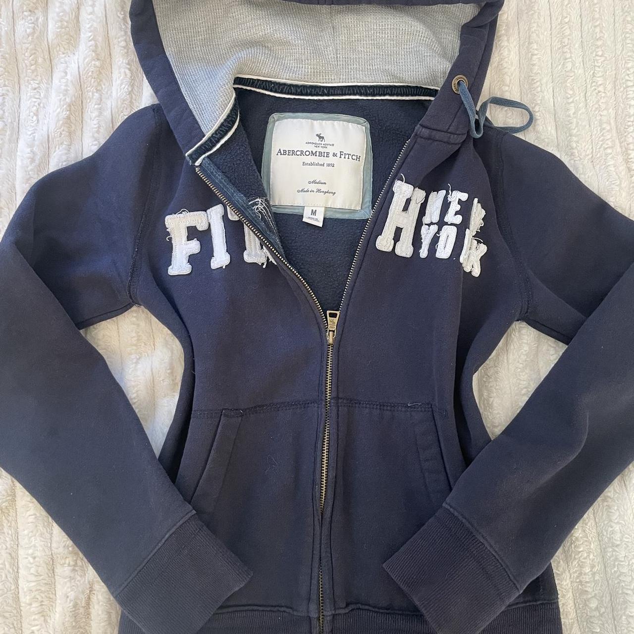 vintage navy blue abercrombie & fitch zip-up hoodie... - Depop