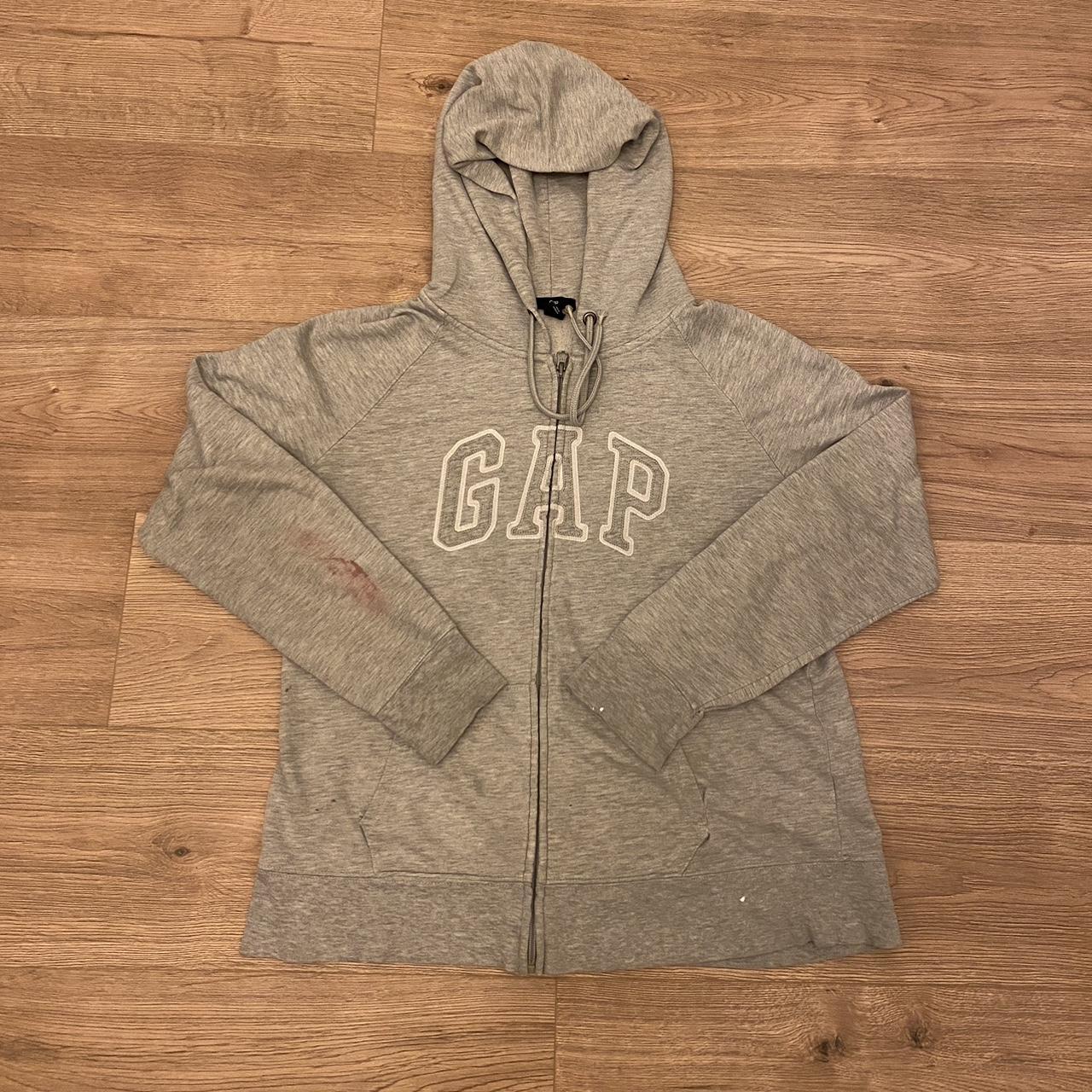 grey GAP hoodie zip up XL but fits a little small... - Depop
