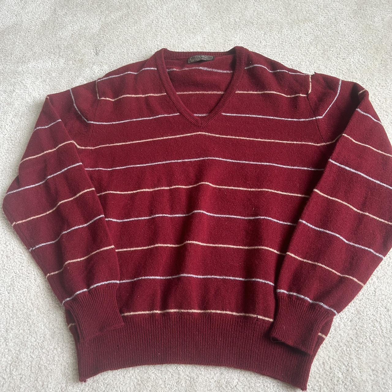 Vintage Thane Red Striped Wool Knit Sweater - Depop