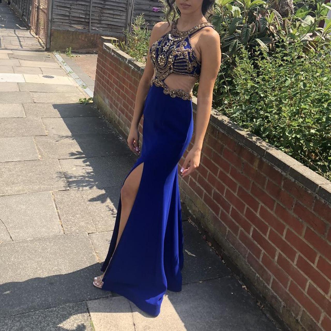 Blue sequins & mesh long dress // UK 6 // RRP £599... - Depop