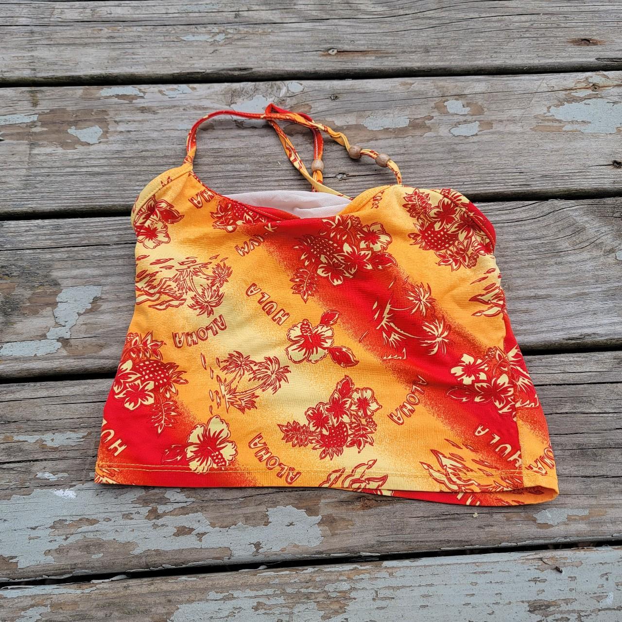 2000s Orange and red aloha Hawaii tankini swimsuit... | Depop