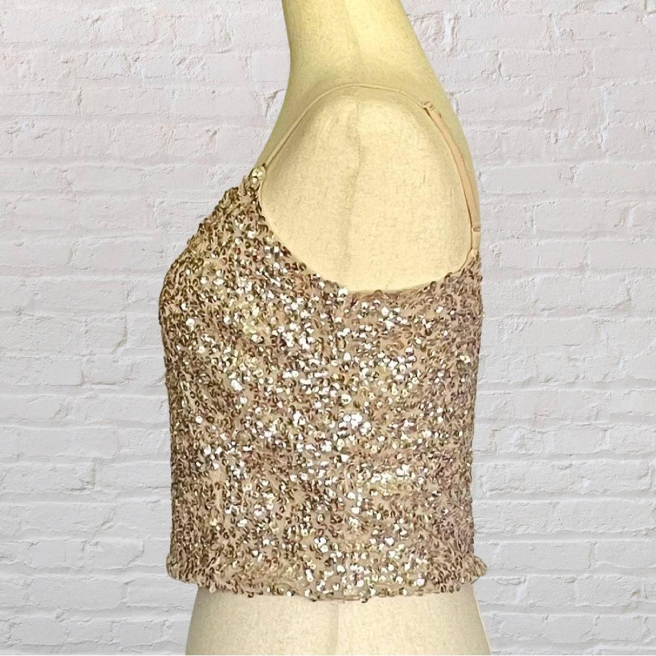 Vintage 90s Express Gold Sequin Cropped Top |... - Depop