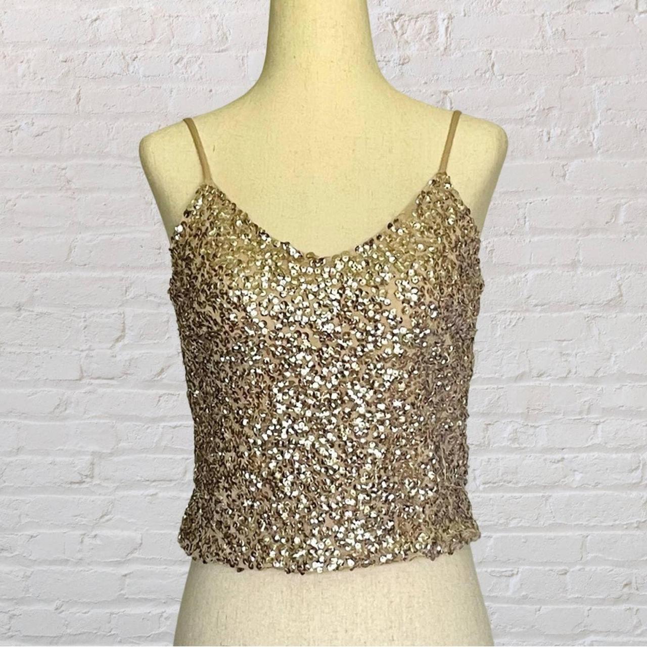 Vintage 90s Express Gold Sequin Cropped Top |... - Depop