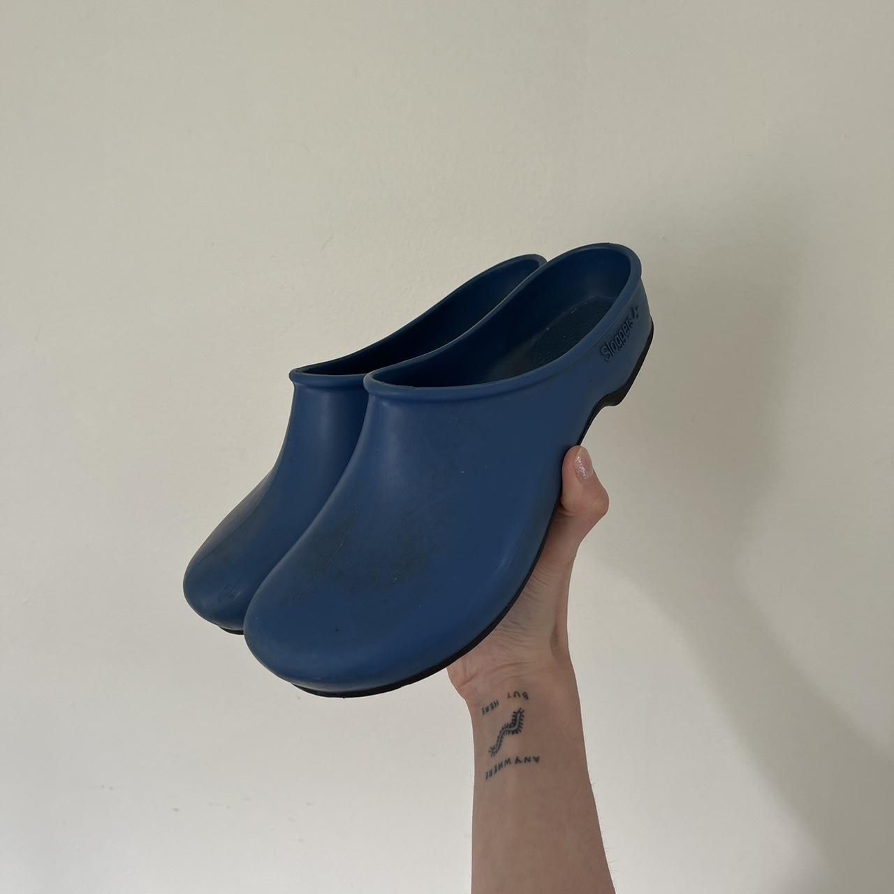 adorable vintage blue rain/garden clogs marked 8,... - Depop