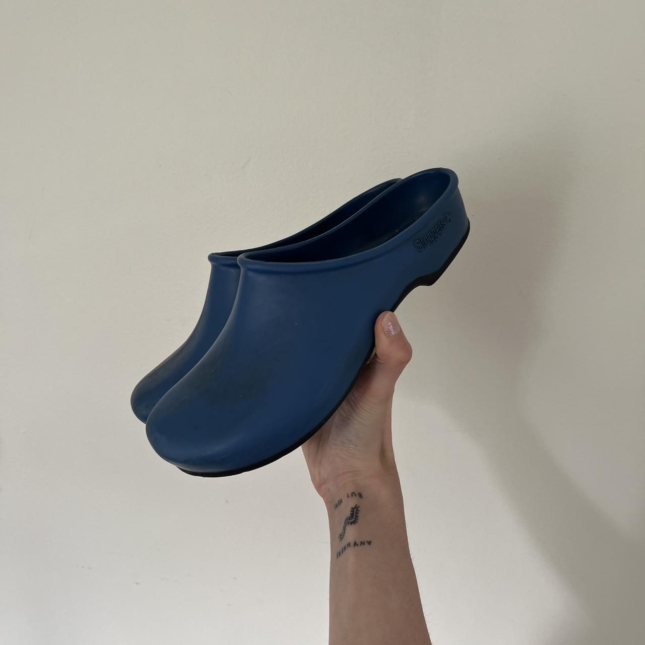 adorable vintage blue rain/garden clogs marked 8,... - Depop