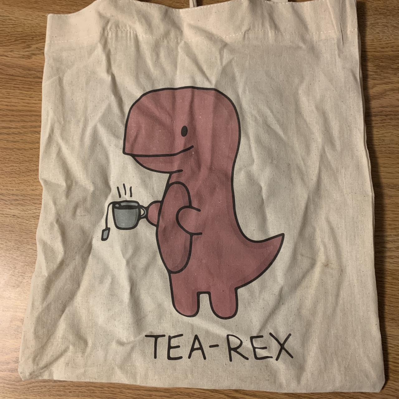 cute t-rex tote bag, small stain by the dinosaurs... - Depop
