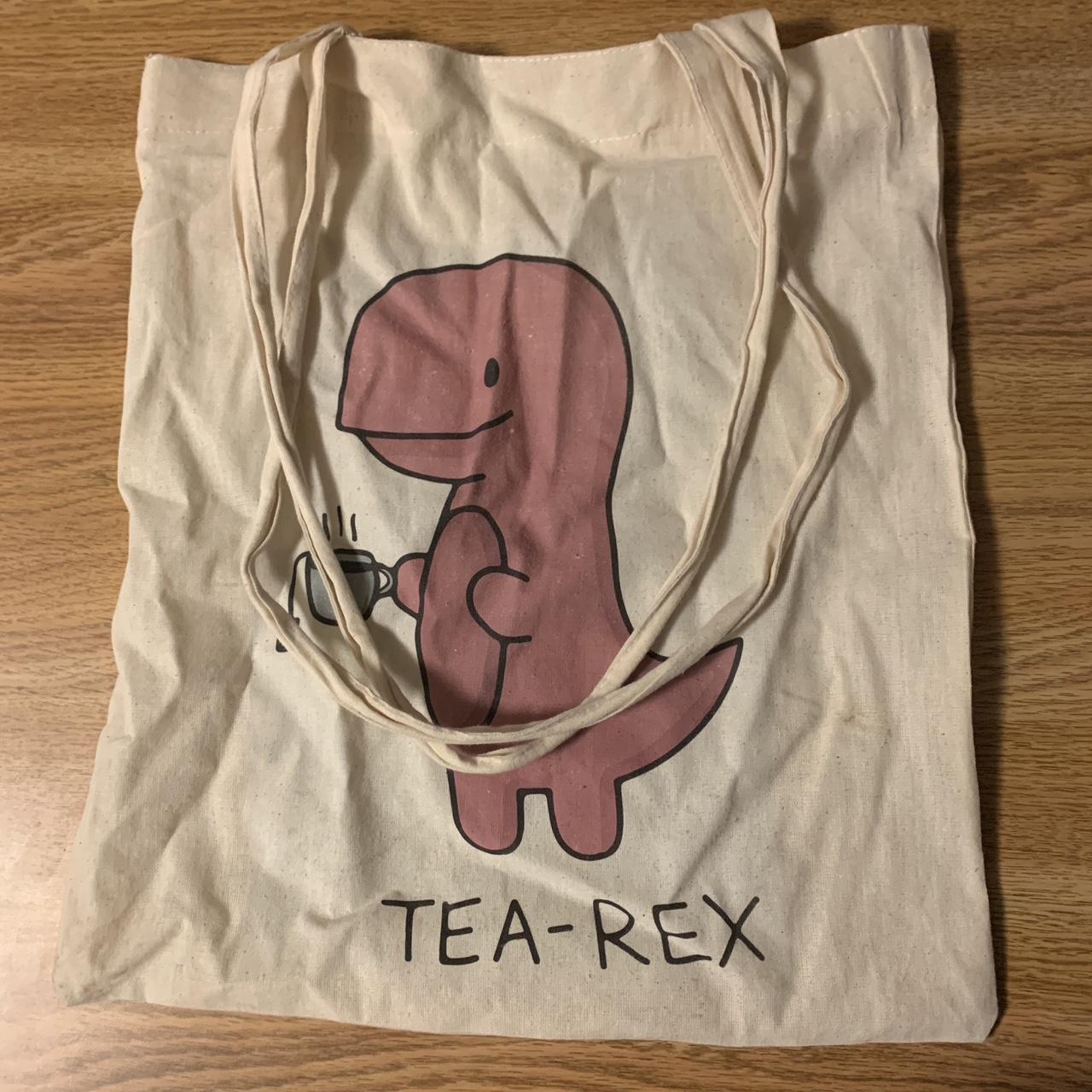 cute t-rex tote bag, small stain by the dinosaurs... - Depop