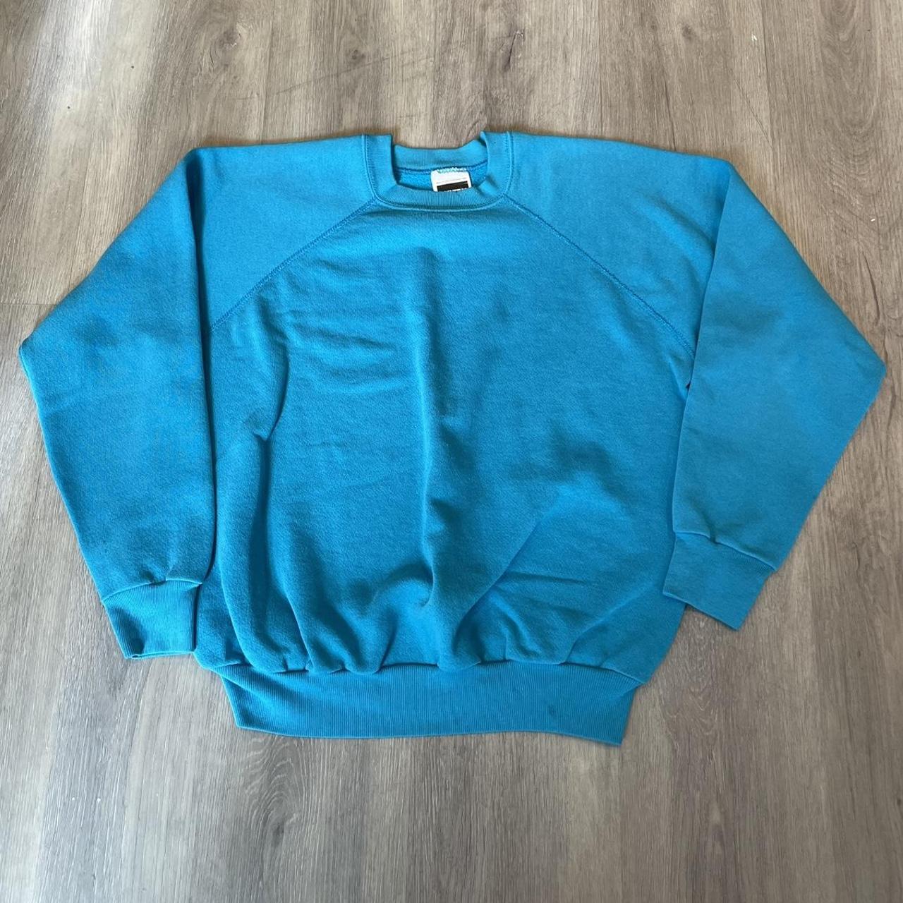 Vintage 90s turquoise tultex plain crewneck Size... - Depop