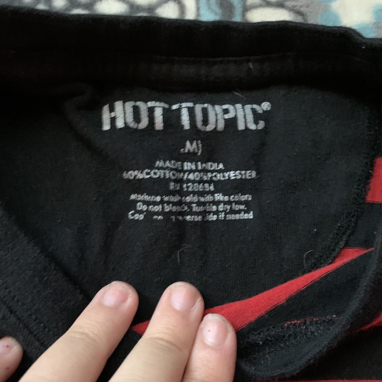 Black and Red Half Striped Emo Hot Topic T-Shirt... - Depop