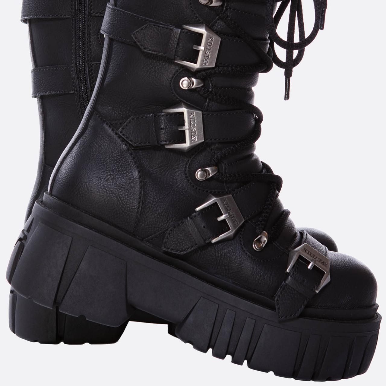 Killstar Women's Black and Silver Boots | Depop