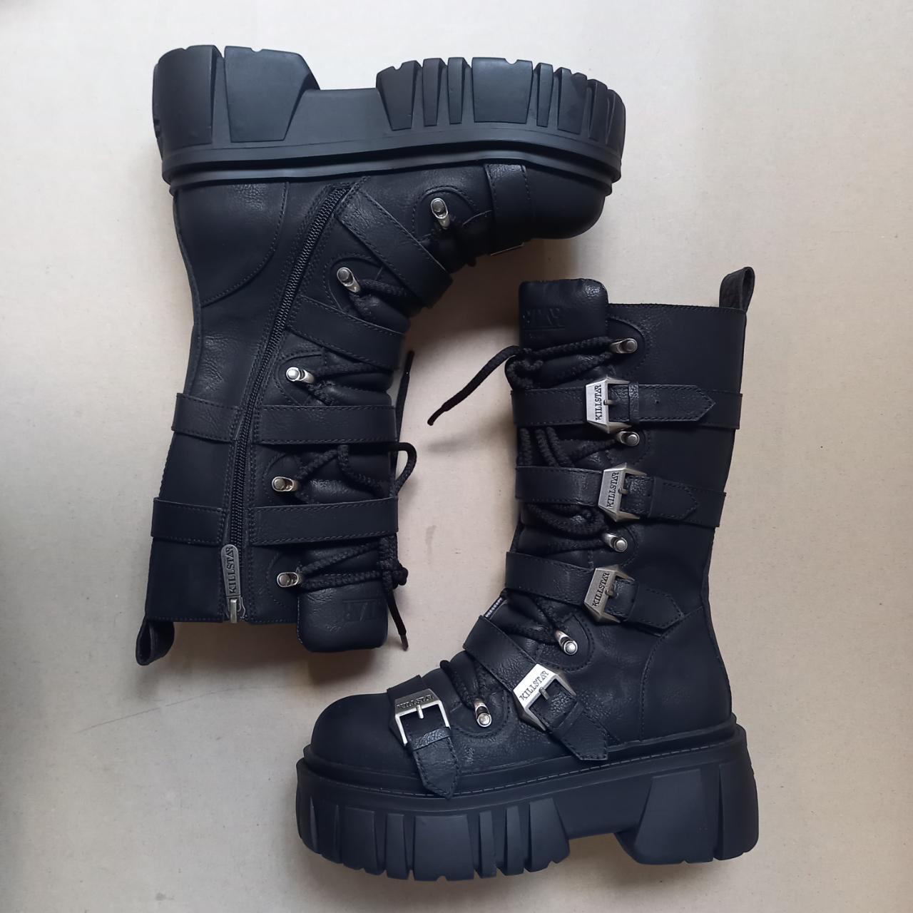 Killstar Women's Black and Silver Boots | Depop