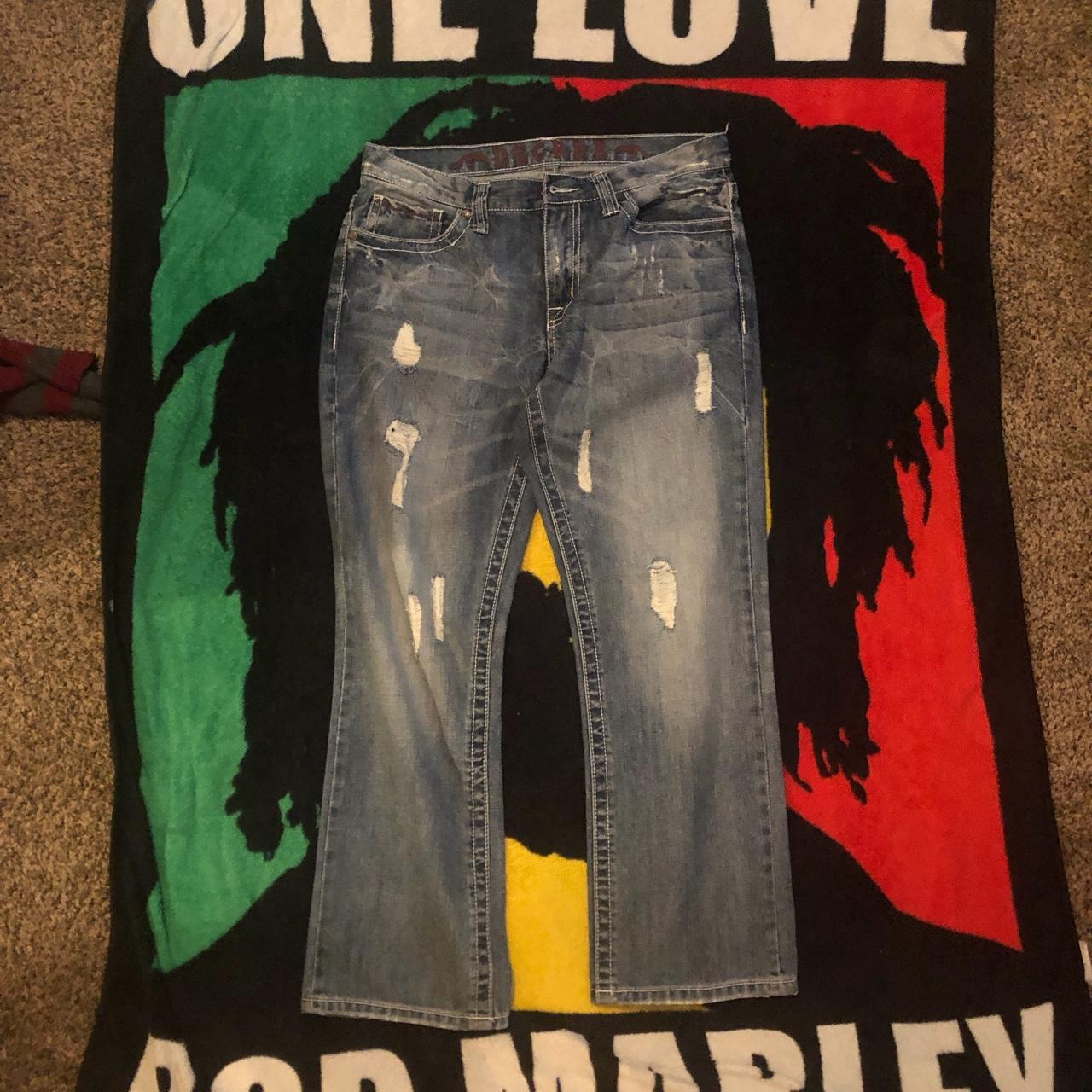 Y2K Decree Jeans Distressed/Ripped Cross Embroidery... - Depop