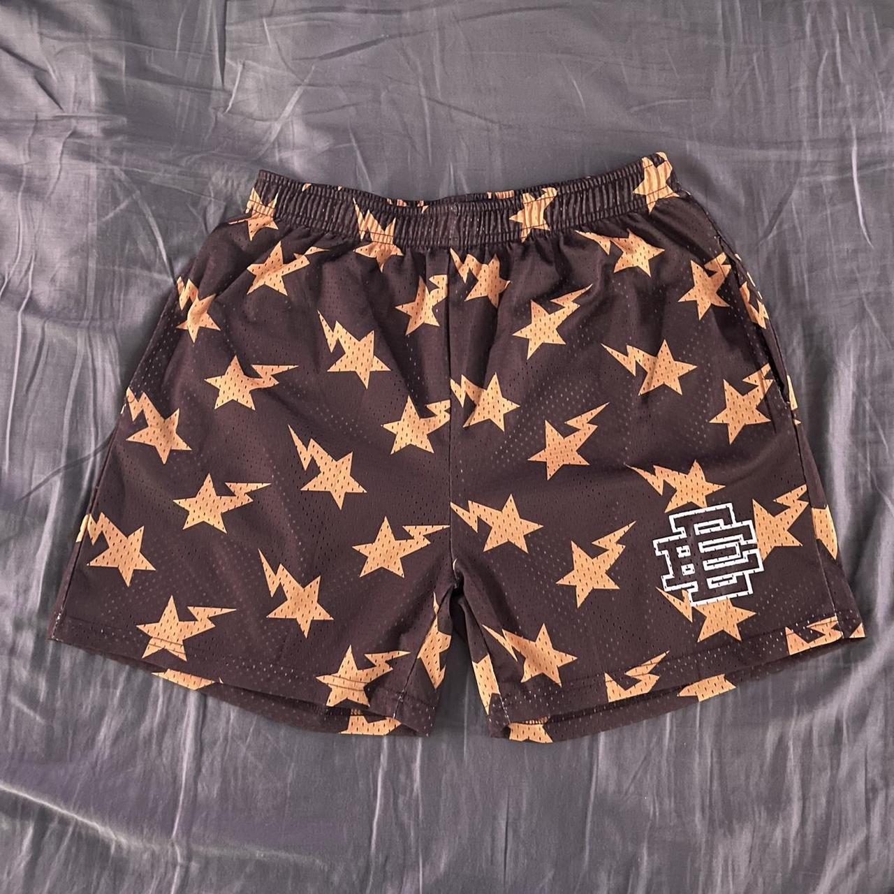 Brown with orange stars Eric Emanuel x Bape mesh... | Depop