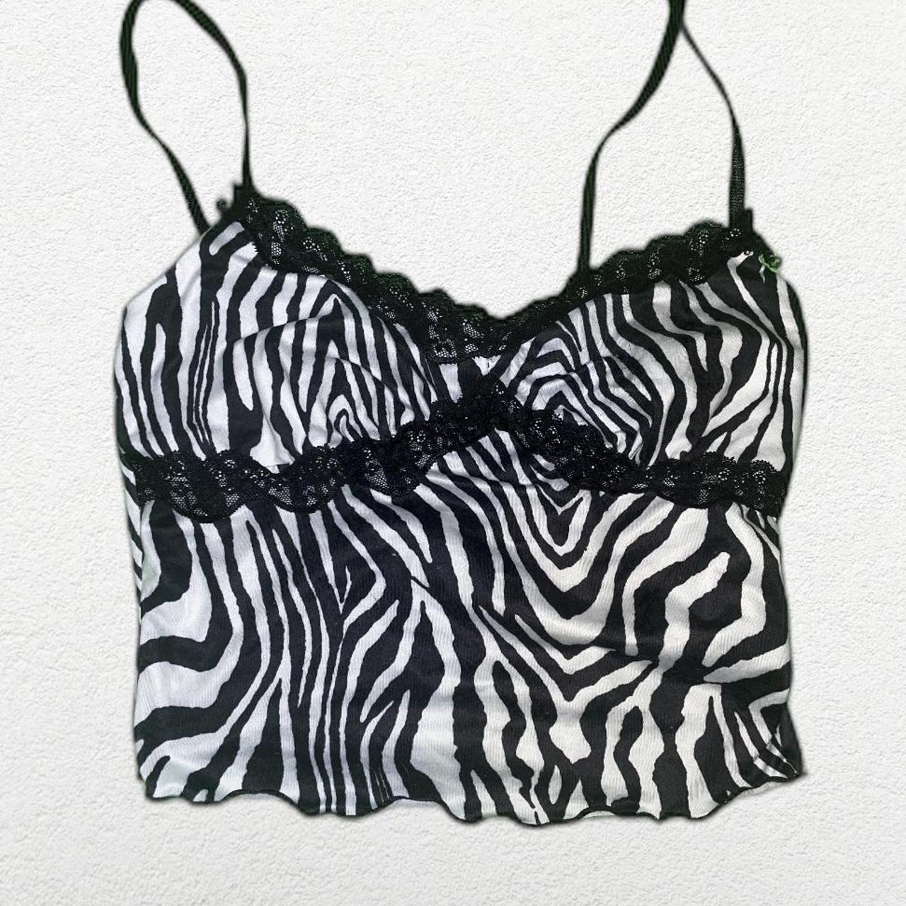 zebra print cami with black lace! 🖤🦓 green spots... - Depop