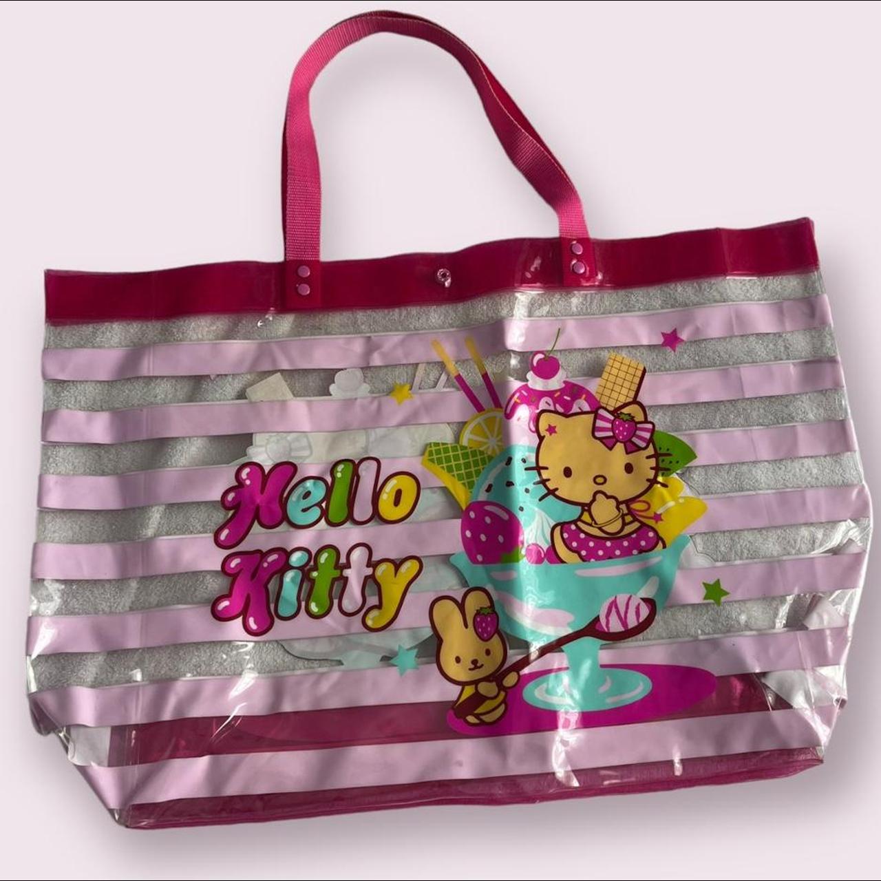 tan hello kitty large clear tote bag beach... - Depop
