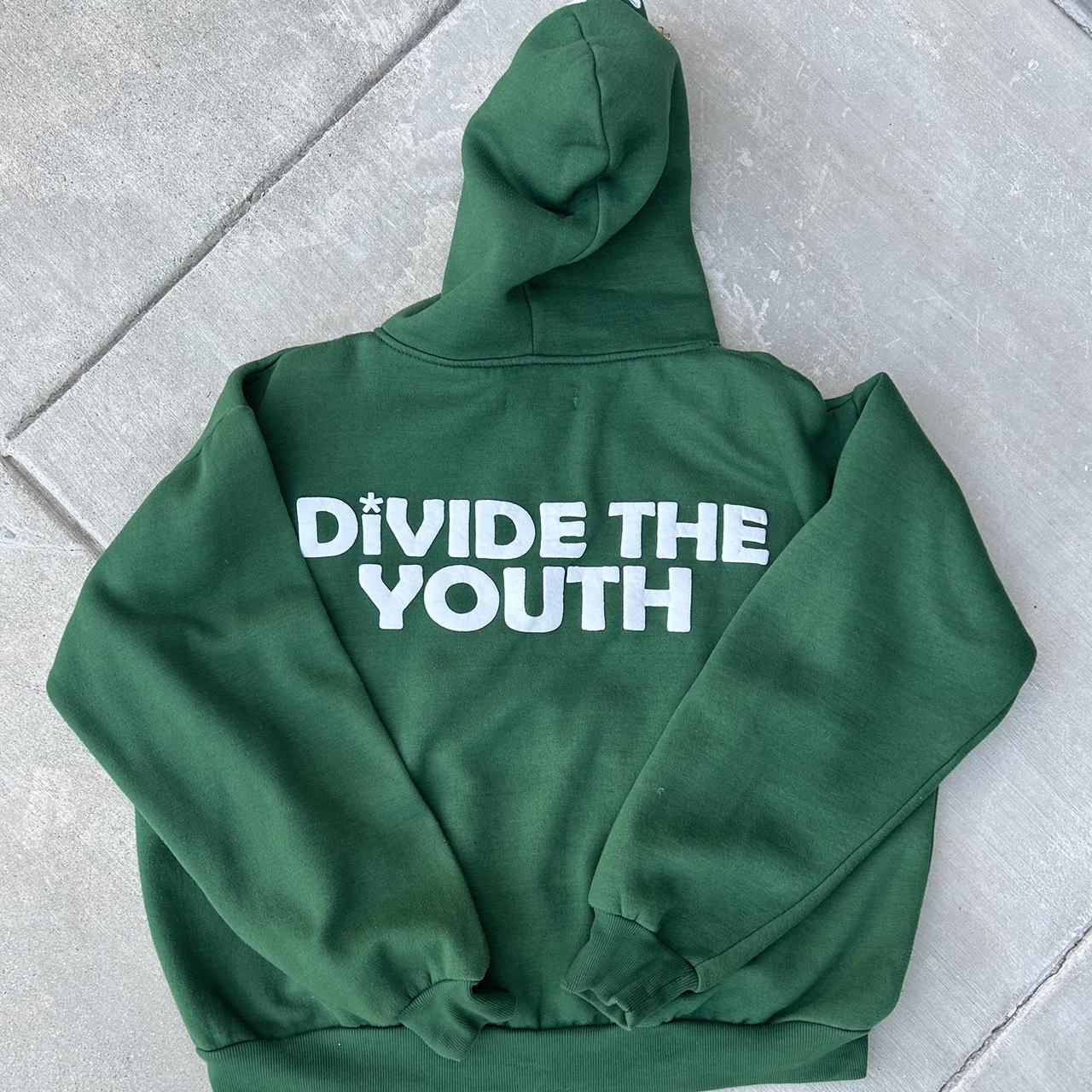 y2k forest green on white divide the youth logo full... - Depop