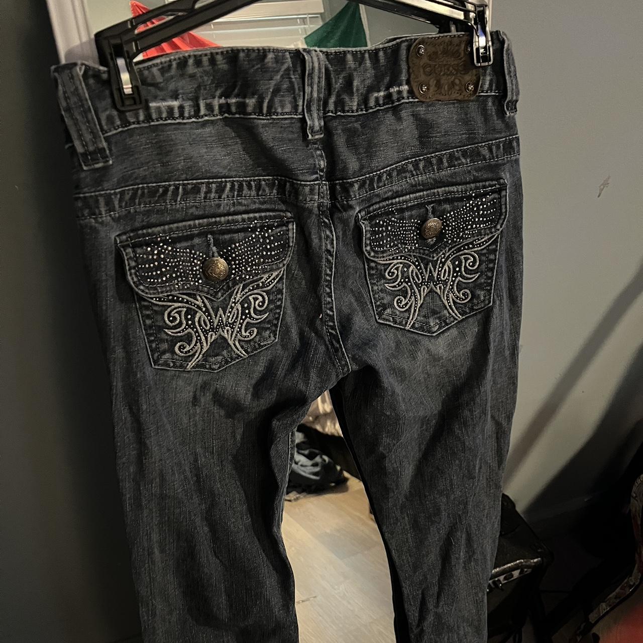 low rise womens guess jeans w design on back - Depop