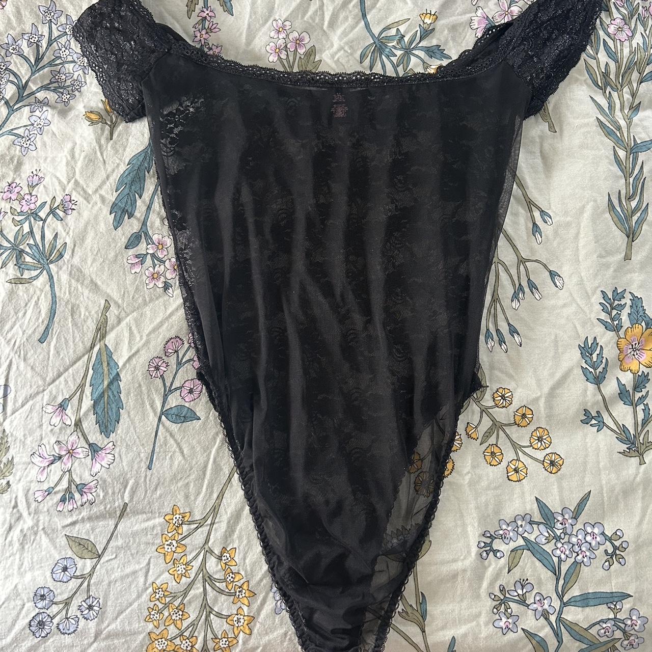 Victorias secret black sheer glitter bodysuit Size... - Depop