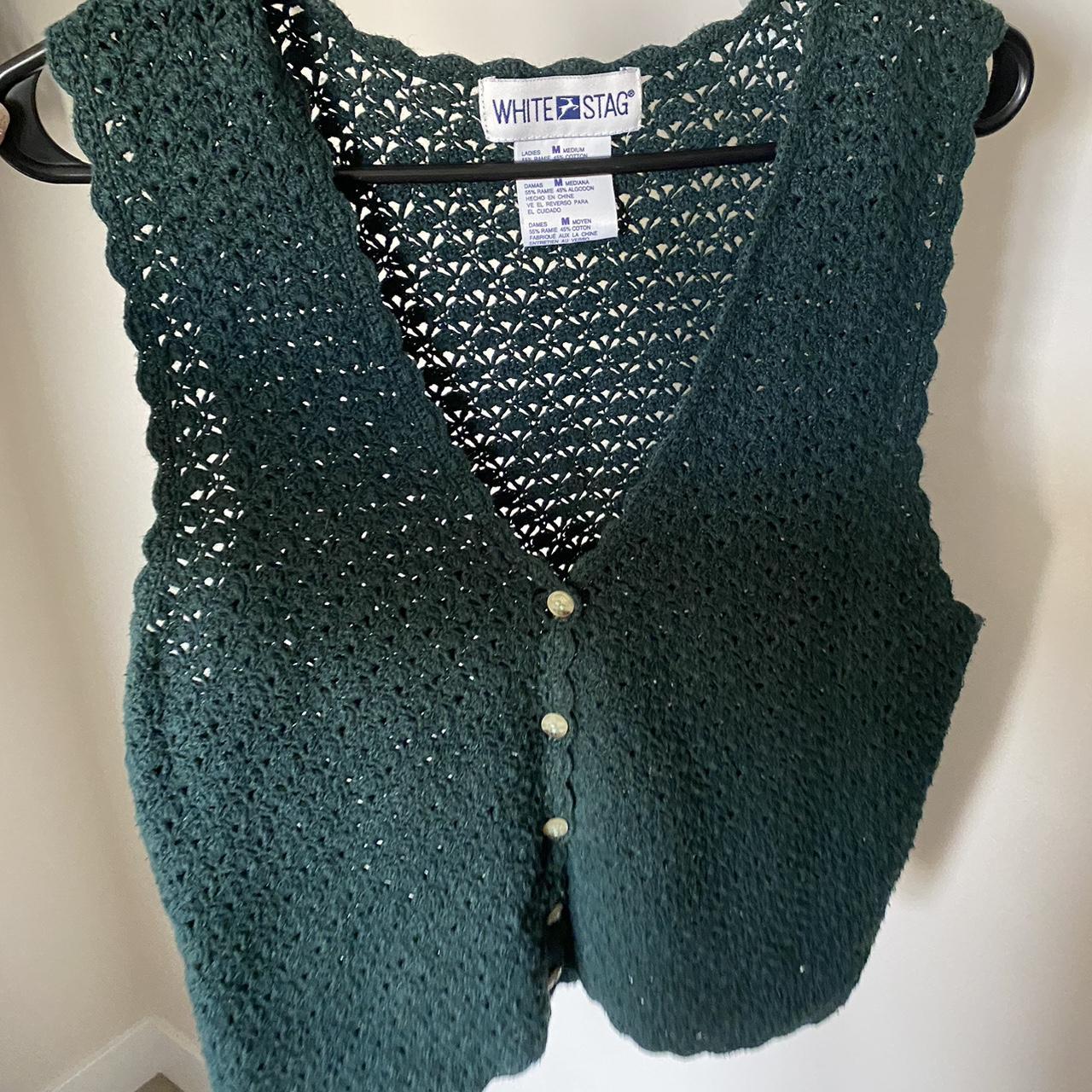 white stag blue-green knit vest; briefly worn - Depop
