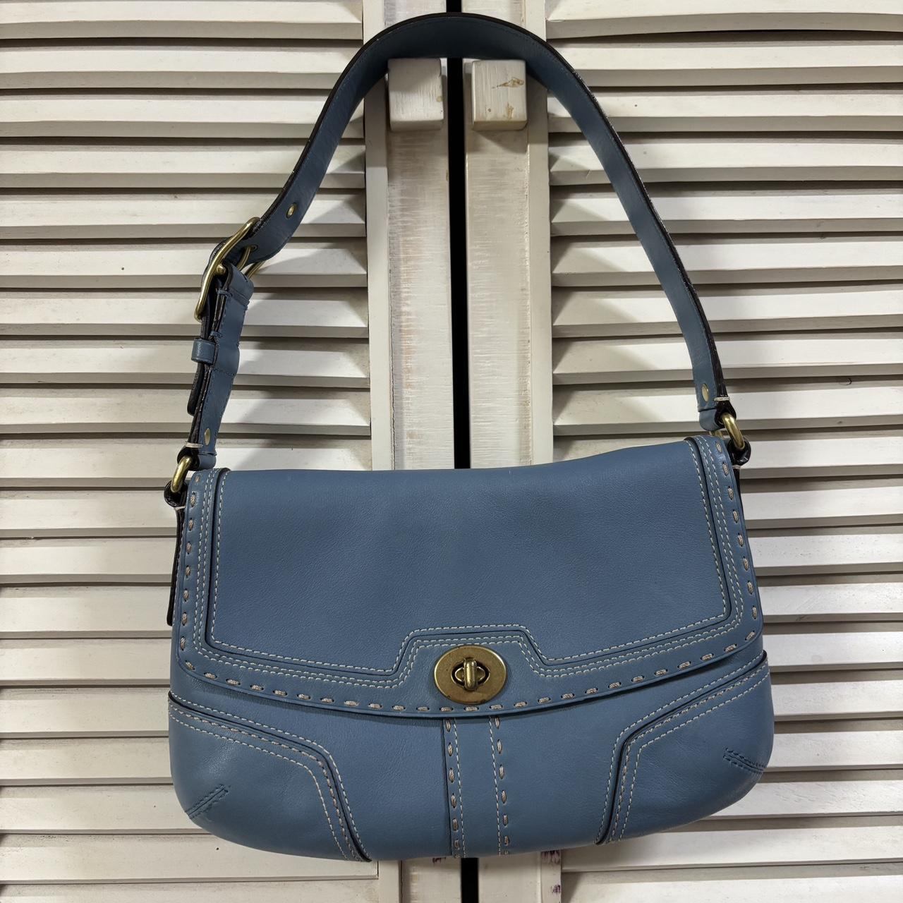 coach rare vintage smooth blue leather bag almost... | Depop
