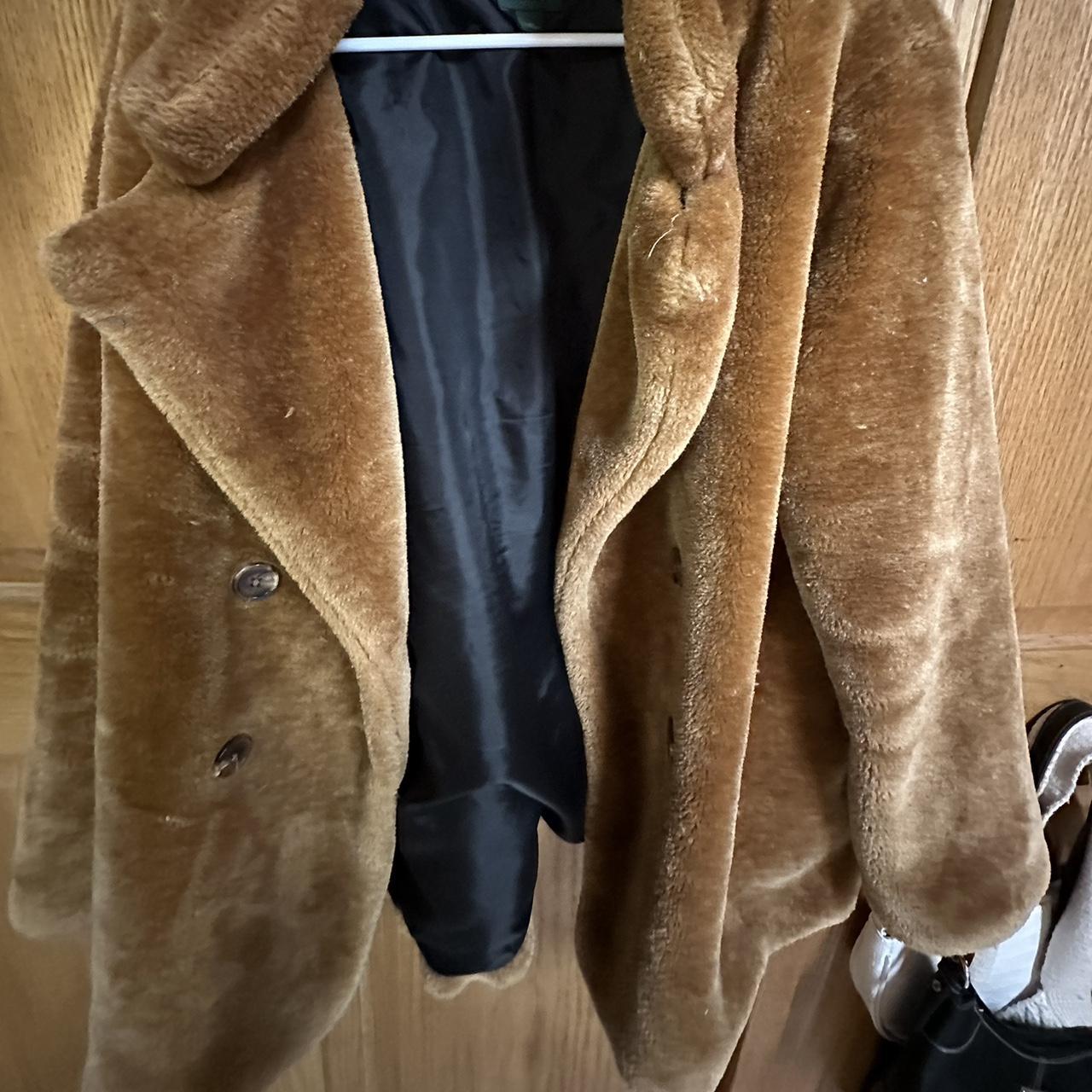 Brown fuzzy jacket Size medium - Depop
