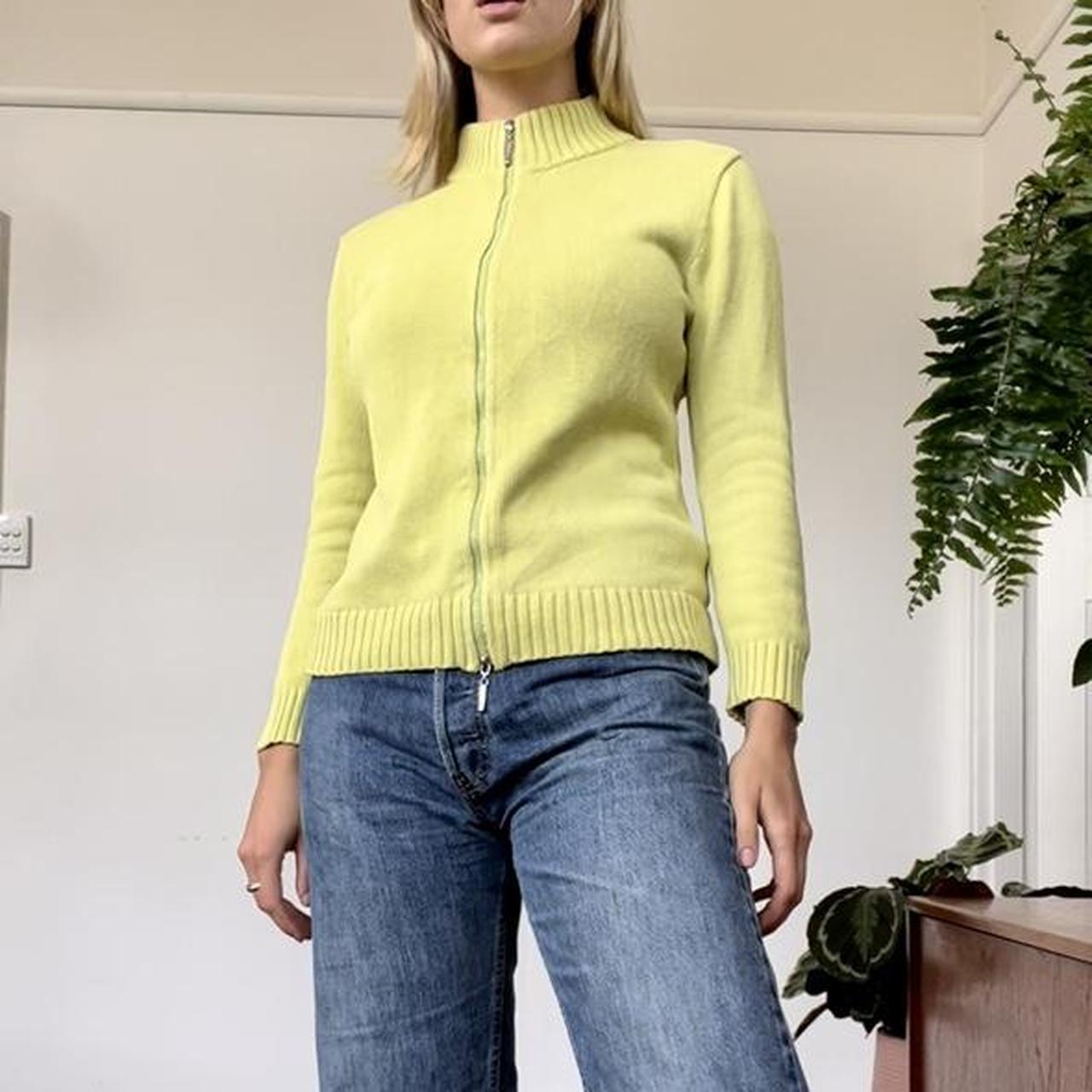 Perfect Y2K Lime Green Cotton Skivvy Cardigan Size... - Depop