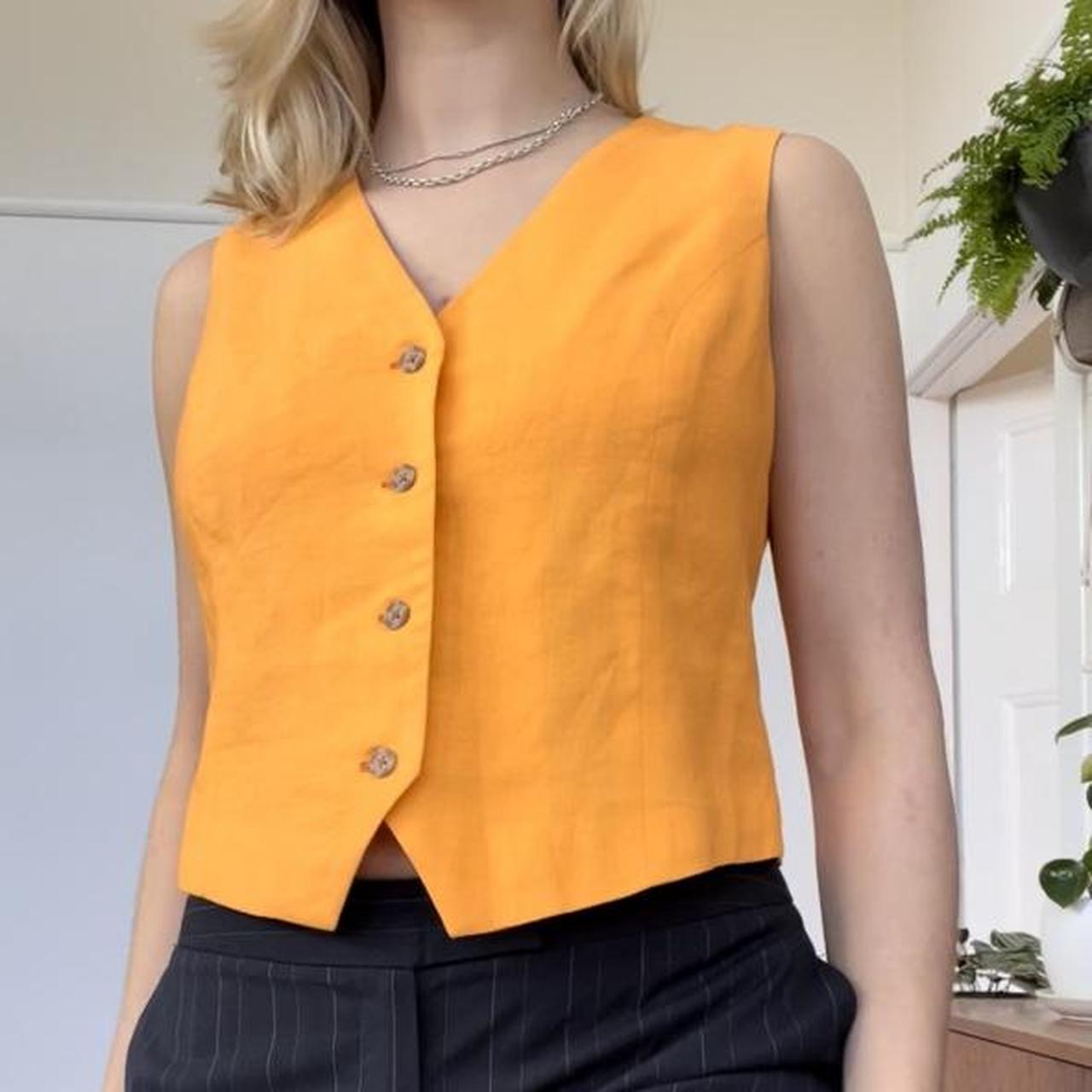 Gorgeous Linen Bright Orange Vest Size 12 🧢... - Depop