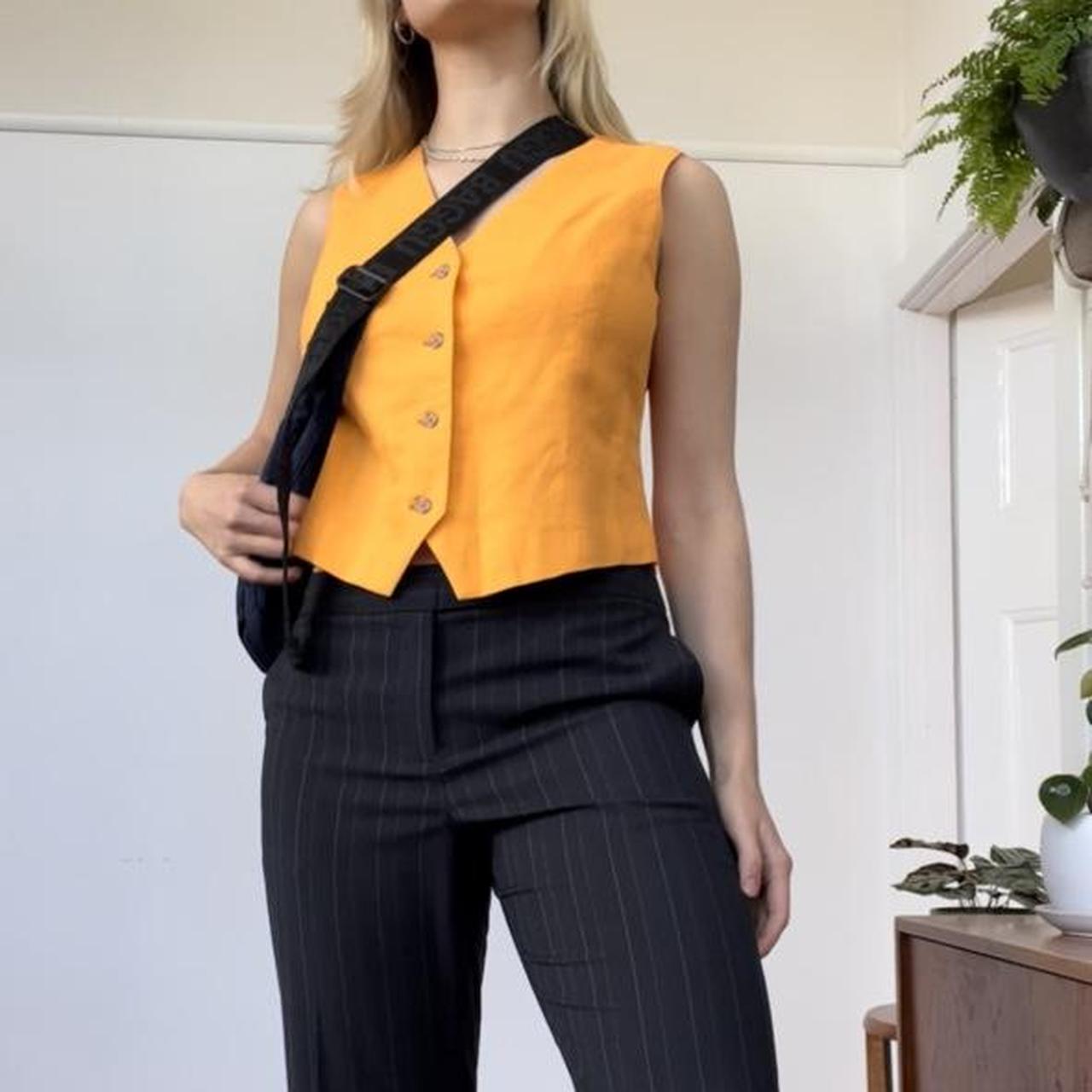 Gorgeous Linen Bright Orange Vest Size 12 🧢... - Depop