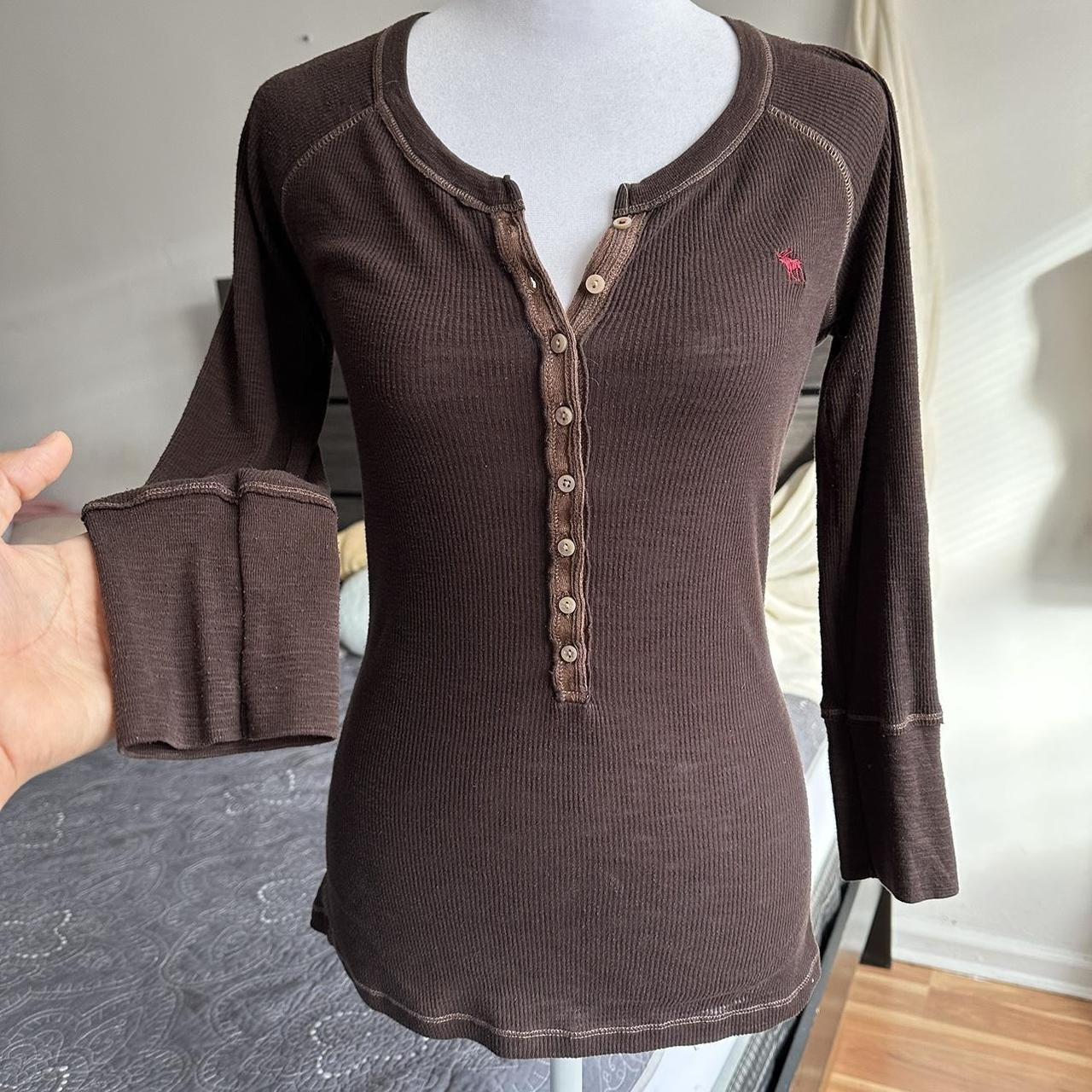 vintage 2000s abercrombie & fitch brown henley... - Depop