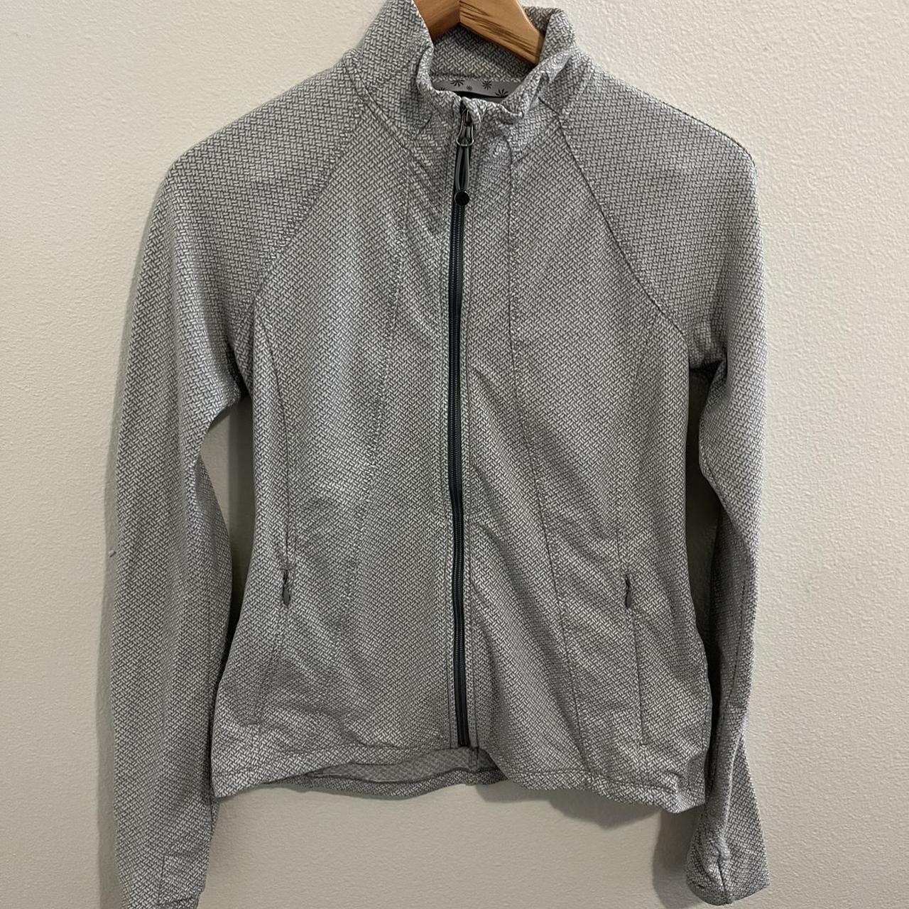 Athleta patterned zip up workout jacket with thumb... - Depop