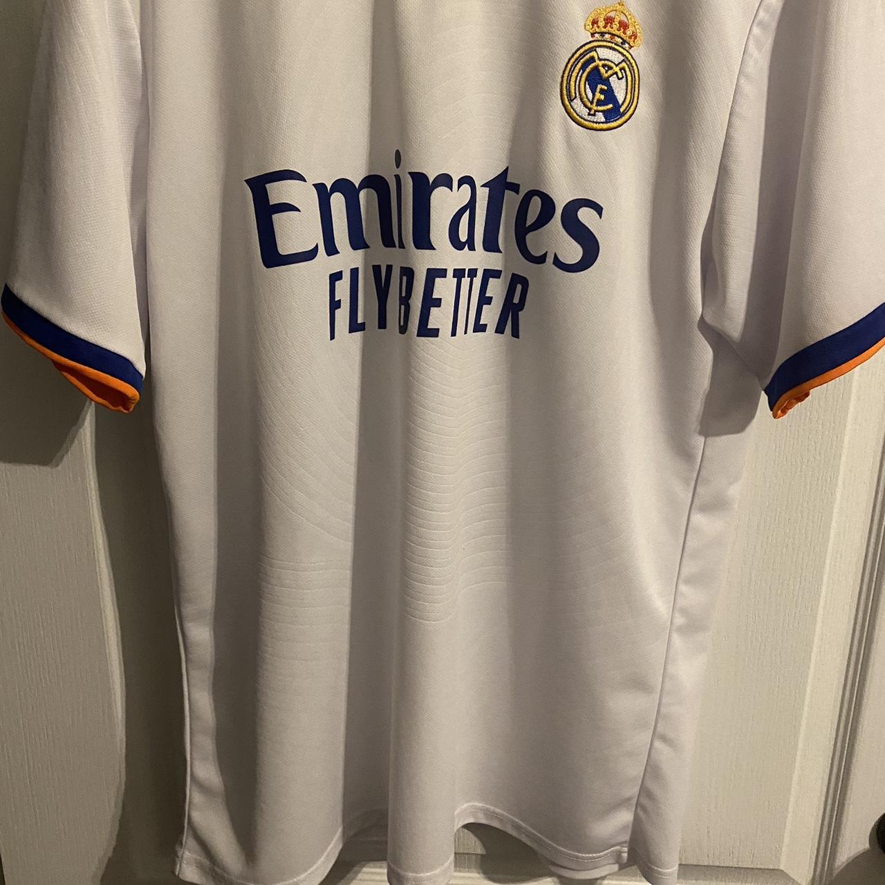 White real madrid Benzema jersey Medium Open to... - Depop