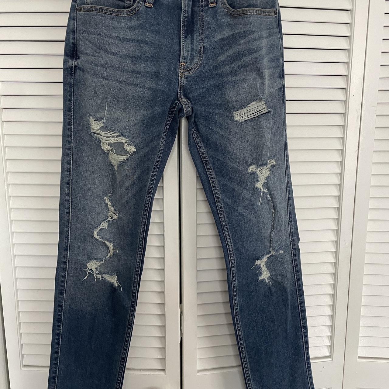Blue denim ripped jeans Size on last... - Depop