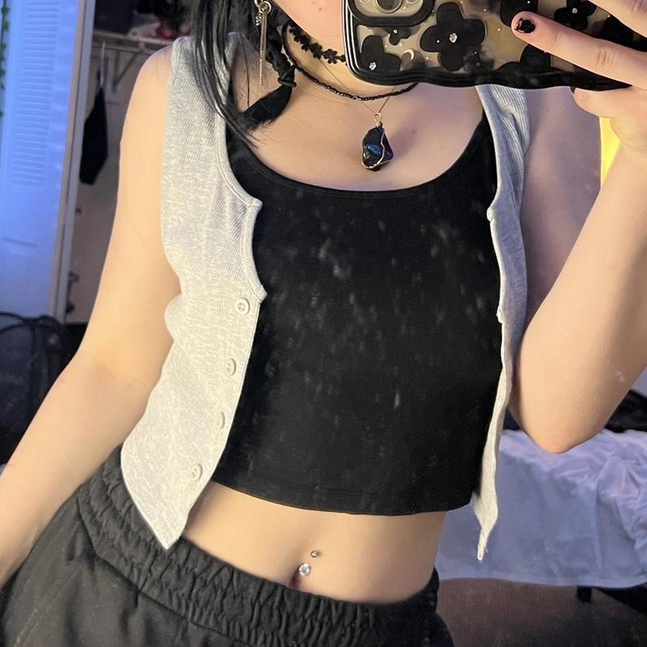 Light grey y2k button front cami top💌🖤 Size:... - Depop